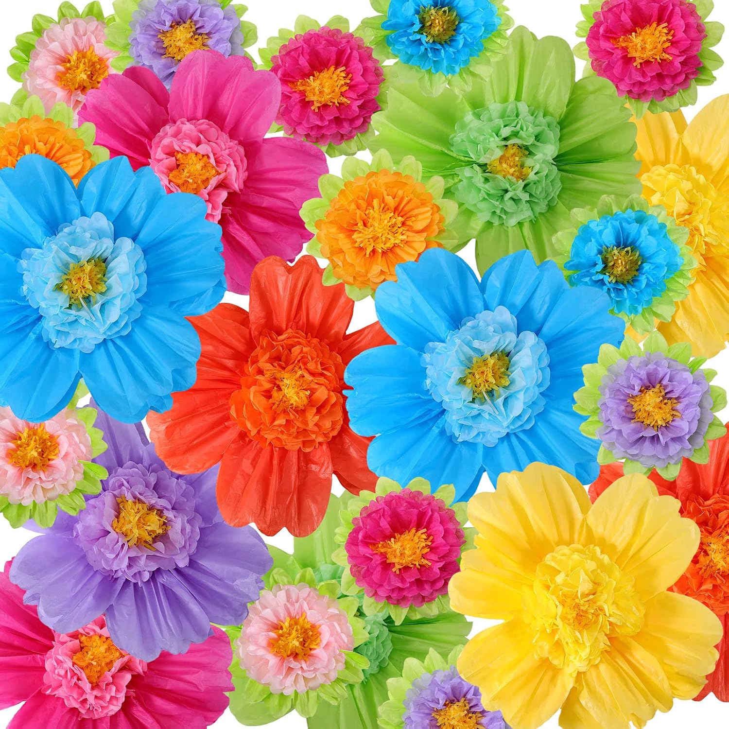Amazon.com: Large Colorful Tissue Paper Flowers 20" Giant Fiesta Paper ...