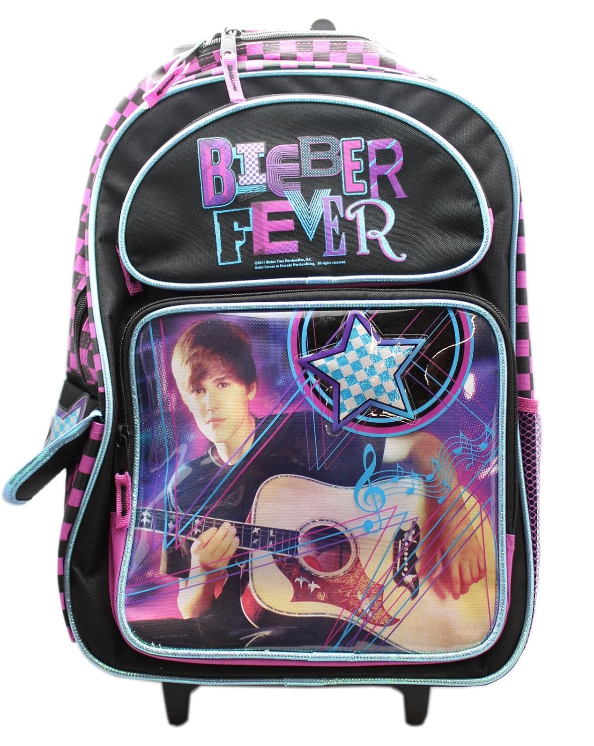 Justin Bieber Superstar Bieber Fever Black/Pink Kids Rolling Backpack ...