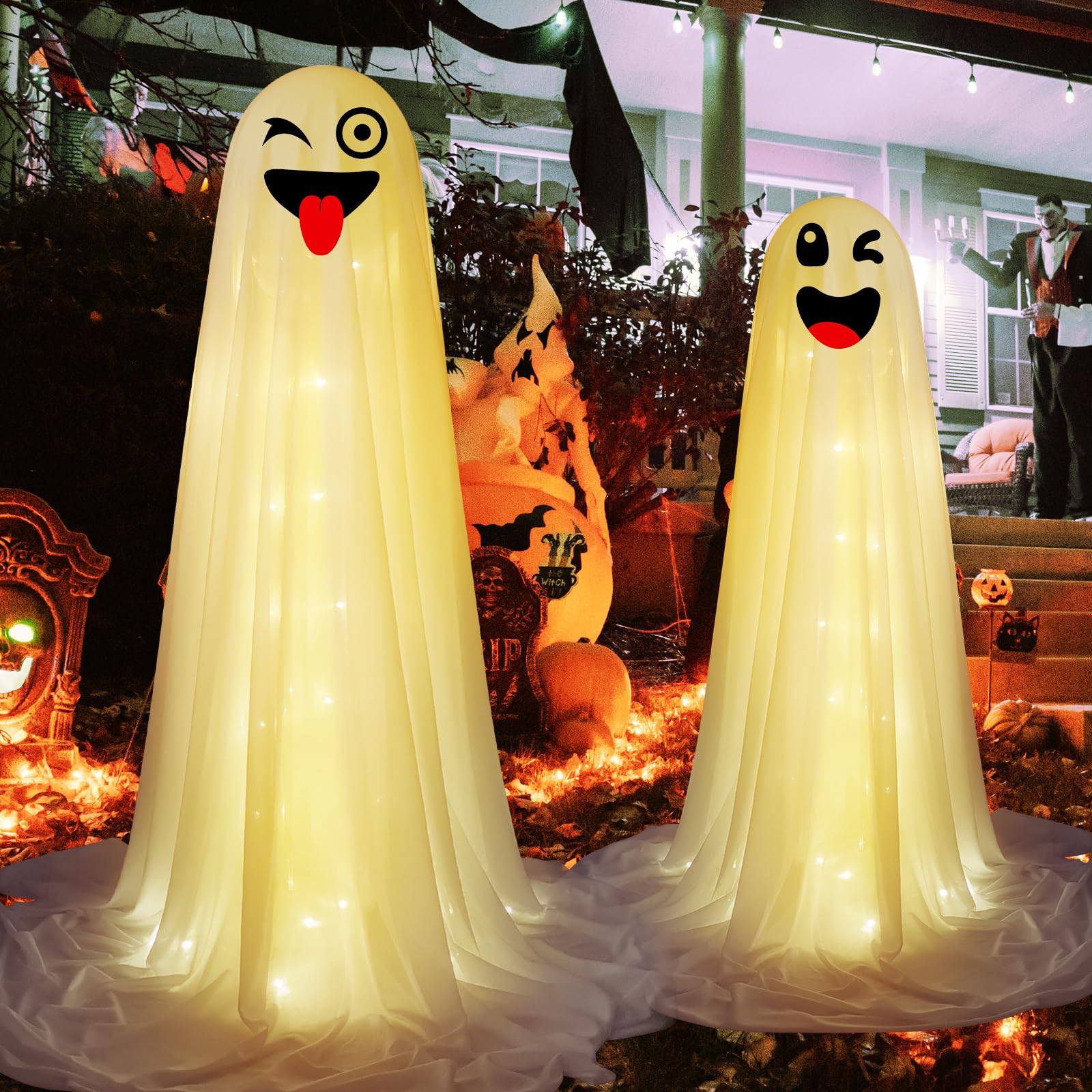 Amazon.com: Halloween Ghost Decorations, 2 Pcs Light Up Ghost Kit, Cute ...