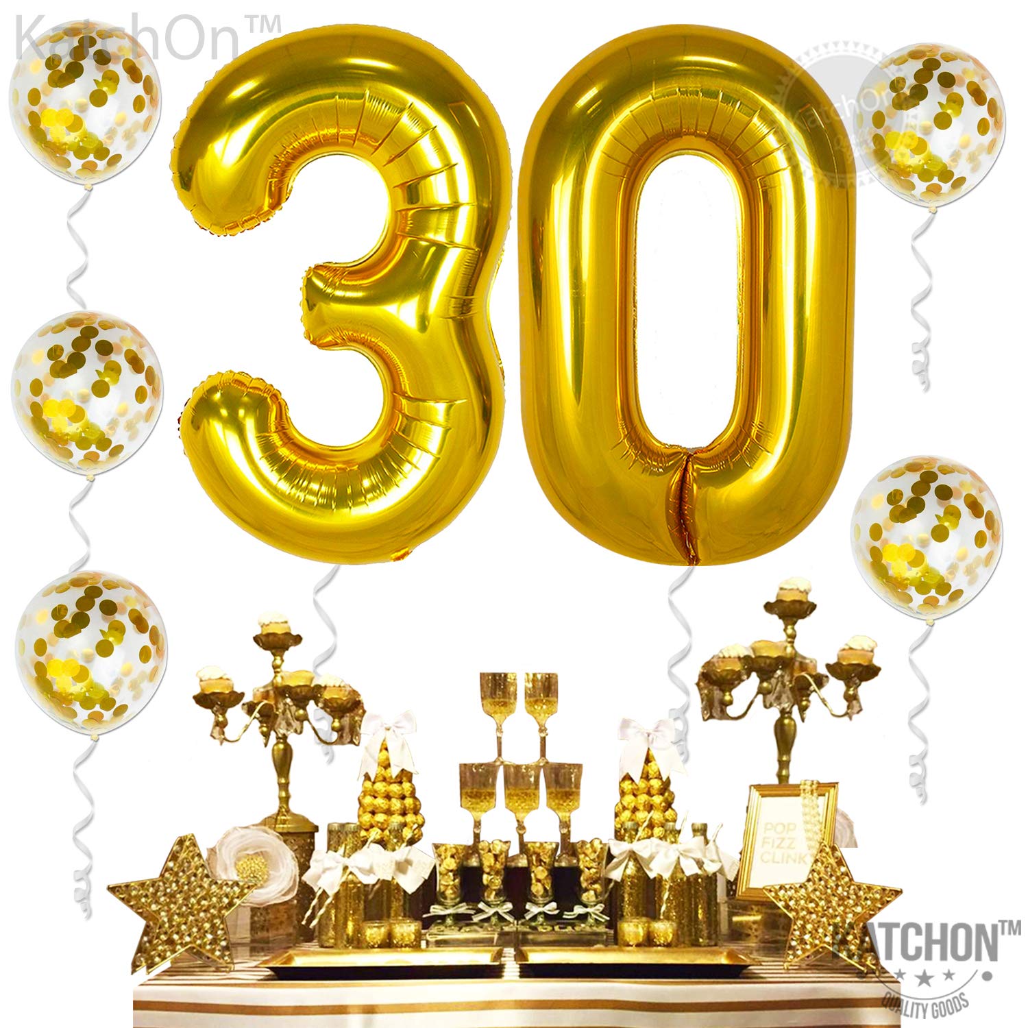 Buy Gold 30 Balloon Numbers with Confetti Balloons - Large 40 Inch 30th ...