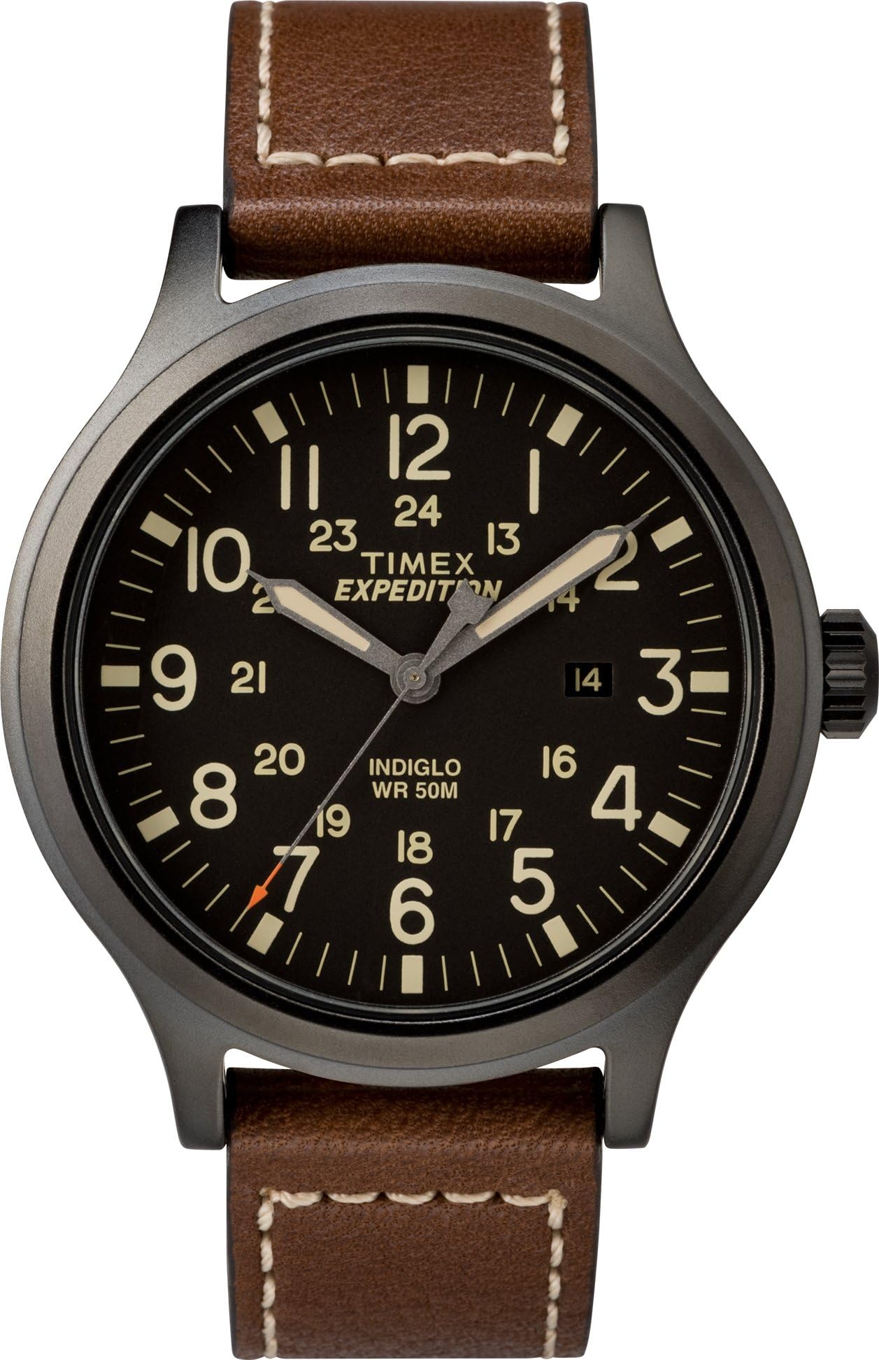 Timex Men's TW4B11300 Expedition Scout 43mm Brown/Black Leather Strap ...