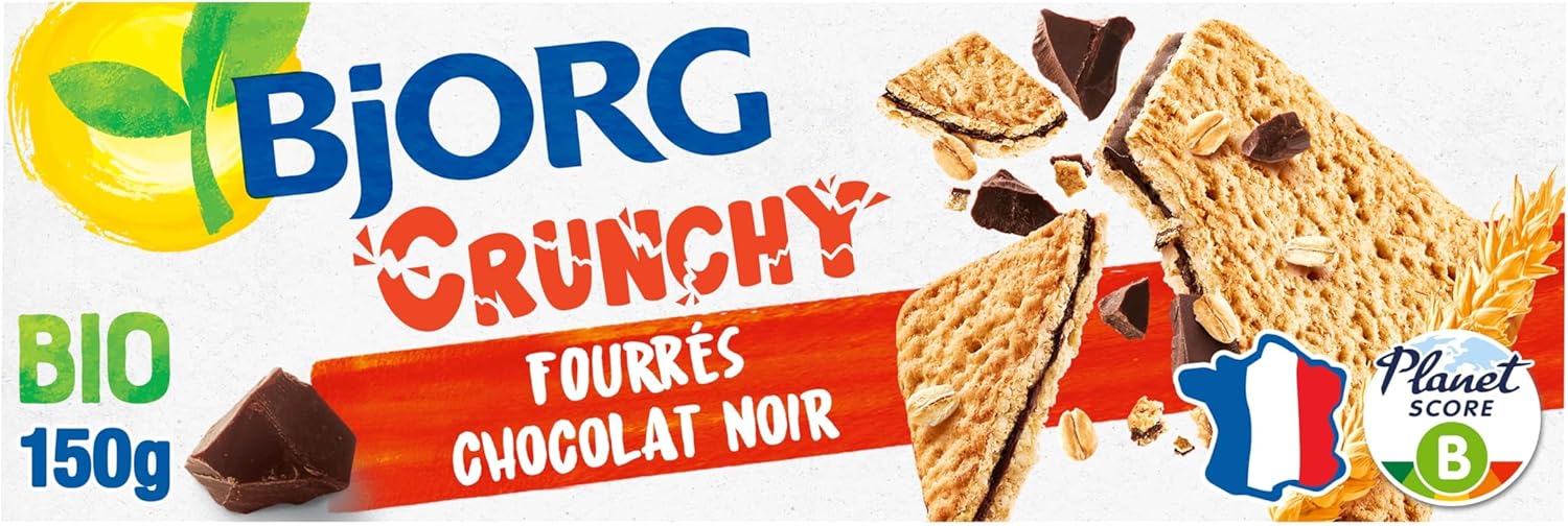 BJORG - Biscuits Fourrés au Chocolat Noir Crunchy Bio - Aux Céréales ...