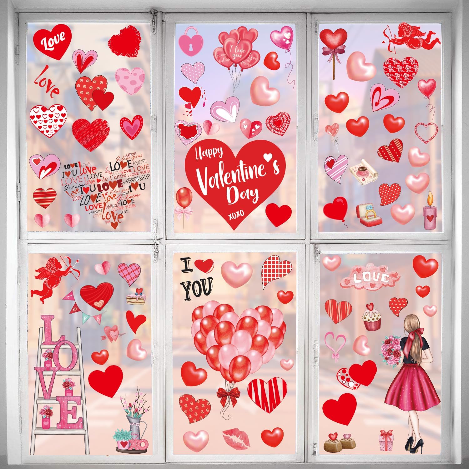 Amazon.com: Valentine's Day Hearts Window Clings for Glass Window 7 ...