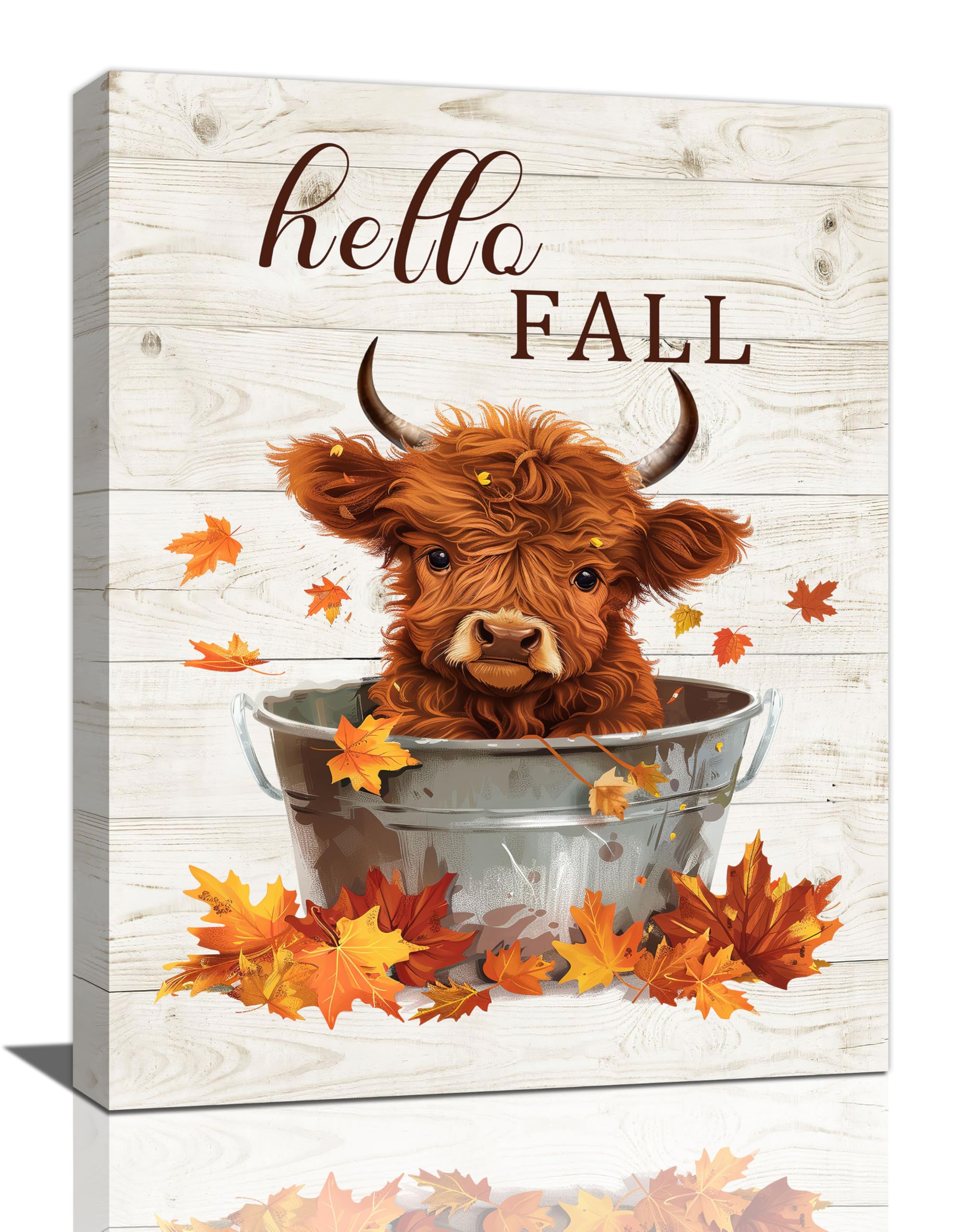 Amazon.com: Fall Wall Art Highland Cow Maple Leaf Pictures Wall Decor ...