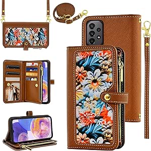 Amazon.com: Furiet Floral Wallet Case for Samsung Galaxy A53 5G with Wrist Strap Shoulder Strap ...