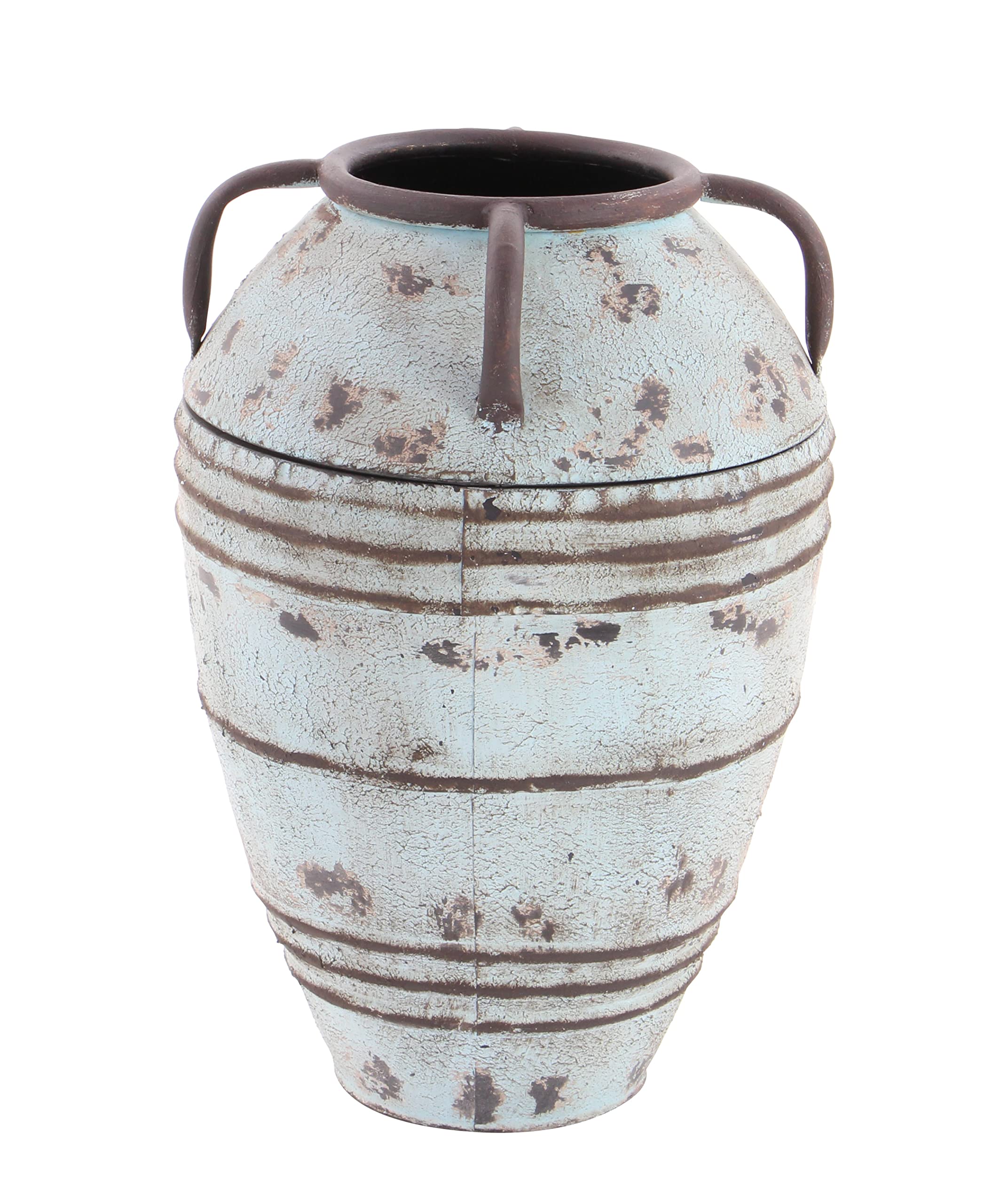 Deco 79 Metal Distressed Vase with Handles, Set of 3 26", 23", 19"H, Blue