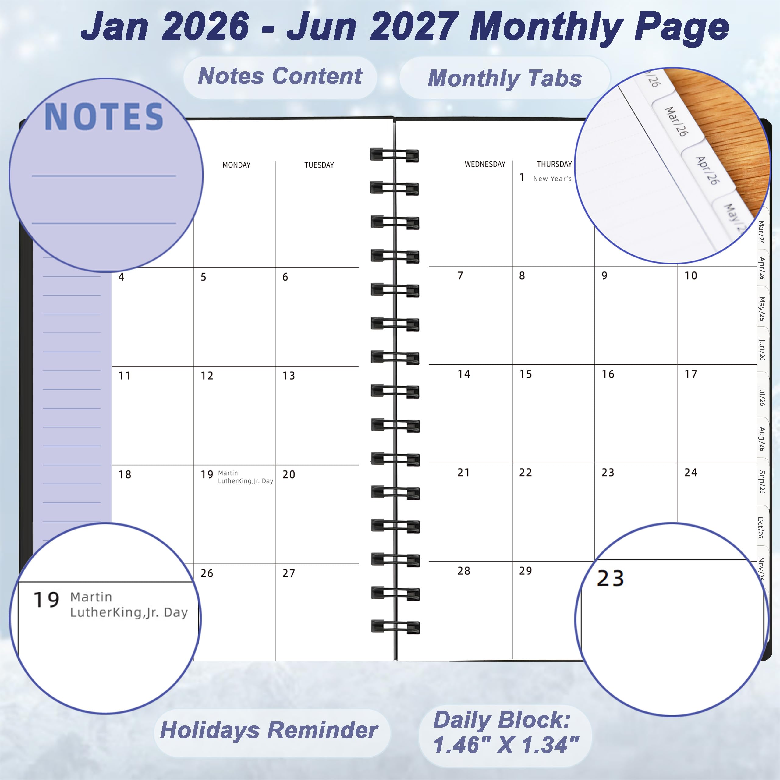 Snapklik.com : Daily Planner 2026-2027, 2026 Planner Weekly & Monthly, From Jan 2026-Jun 2027 ...