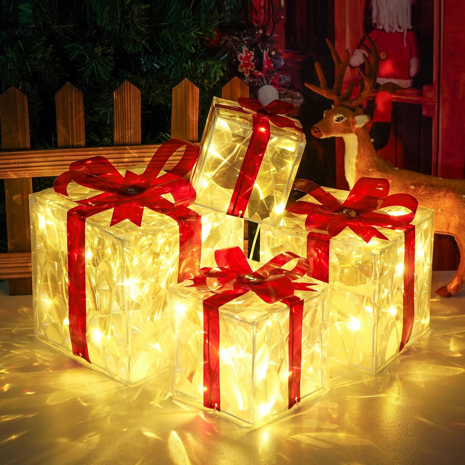 Amazon.com: COVFEVER Christmas Lighted Gift Boxes, Pre-lit Lights Gift ...