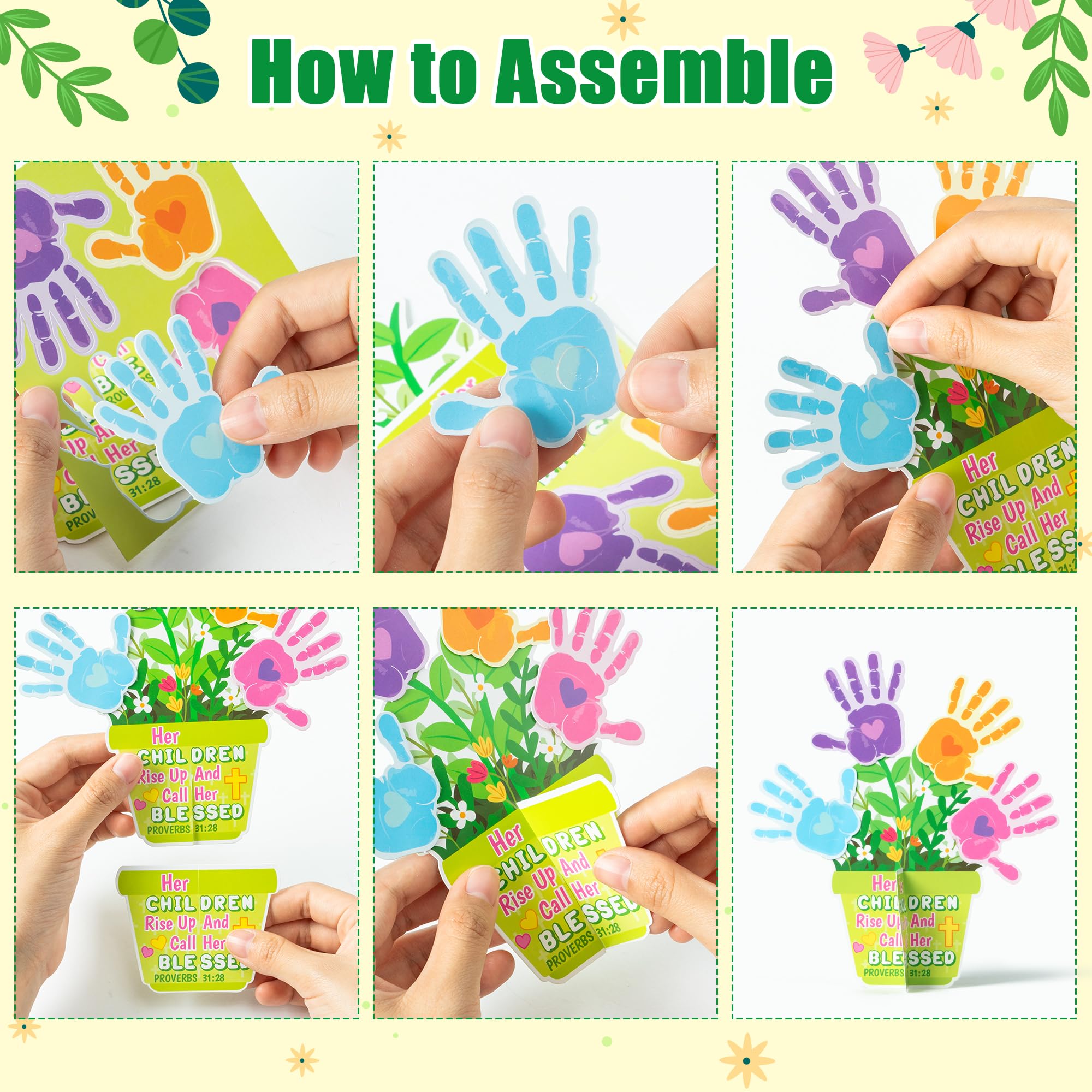 12 Sets Mother's Day Flower Handprint Craft Kit Mother Day Craft For ...