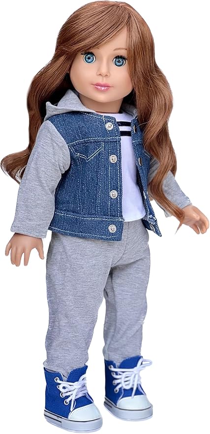 Amazon.com: Tomboy - 4 Piece 18 inch Doll Outfit - Jeans Jacket, Grey ...