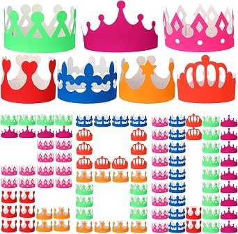 Amazon.com: Harloon 280 Pcs Paper Crowns Multicolor Birthday Crowns for ...