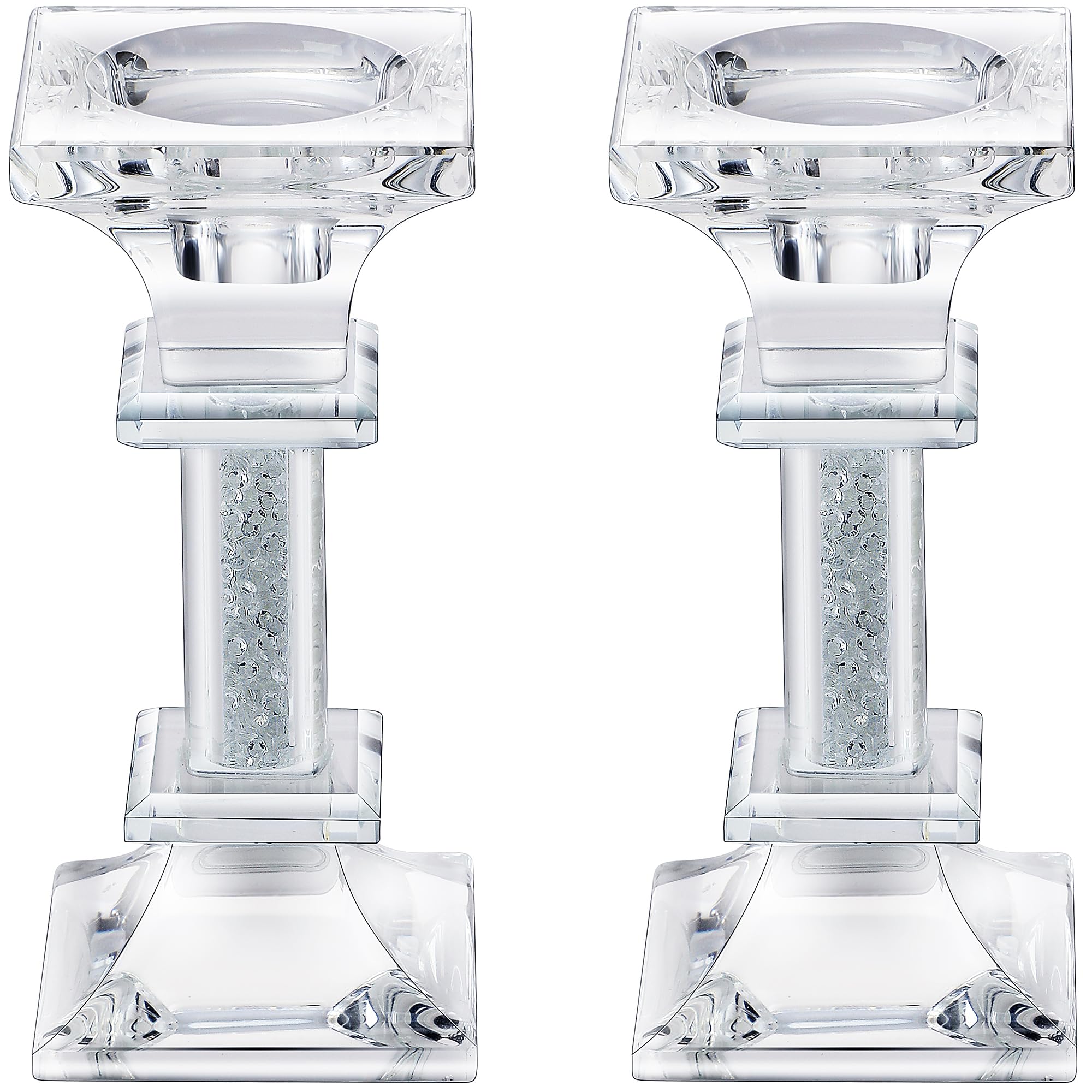 Buy Glass Candelabra Candle Holder Stand Set of 2, Small Crystal ...