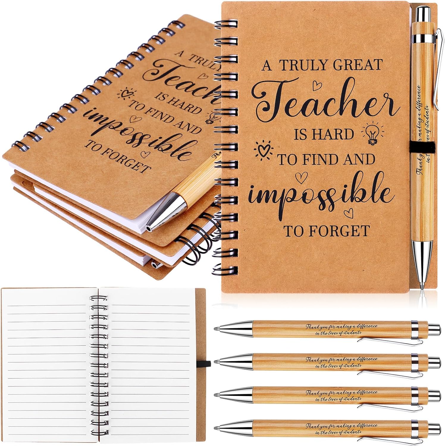 4 Set Teacher Appreciation Gifts Bulk Thank You Teacher Notebooks ...