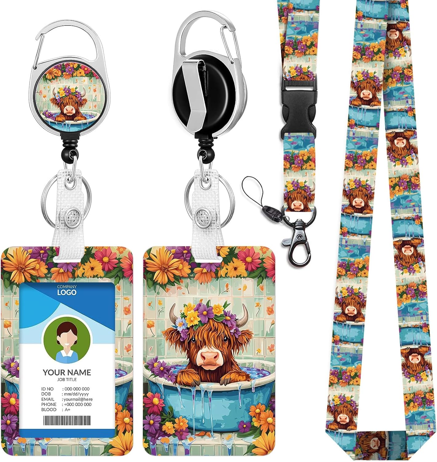 Amazon.com : IBOVODI Highland Cow Lanyards for Badge Holder Keys，Cute ...