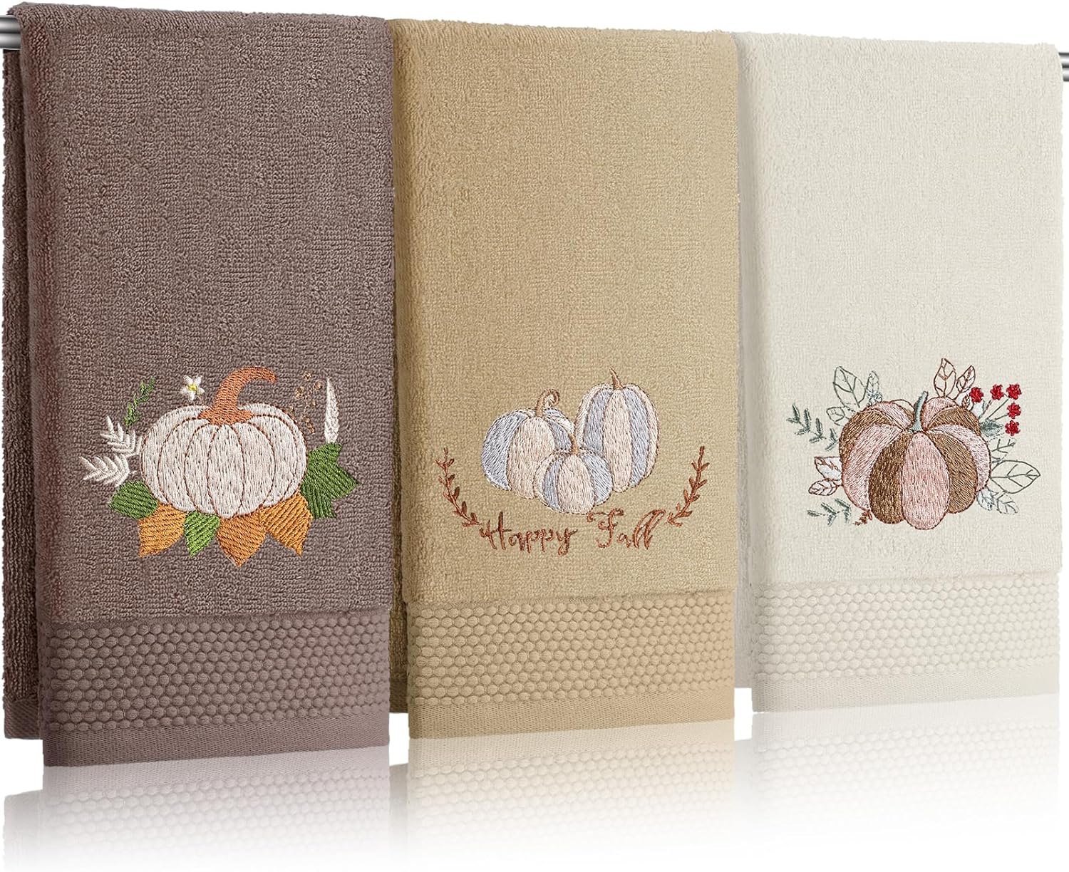 Amazon.com: FuWeave 3Pcs Thanksgiving Hand Towels Fall Pumpkin Brown ...