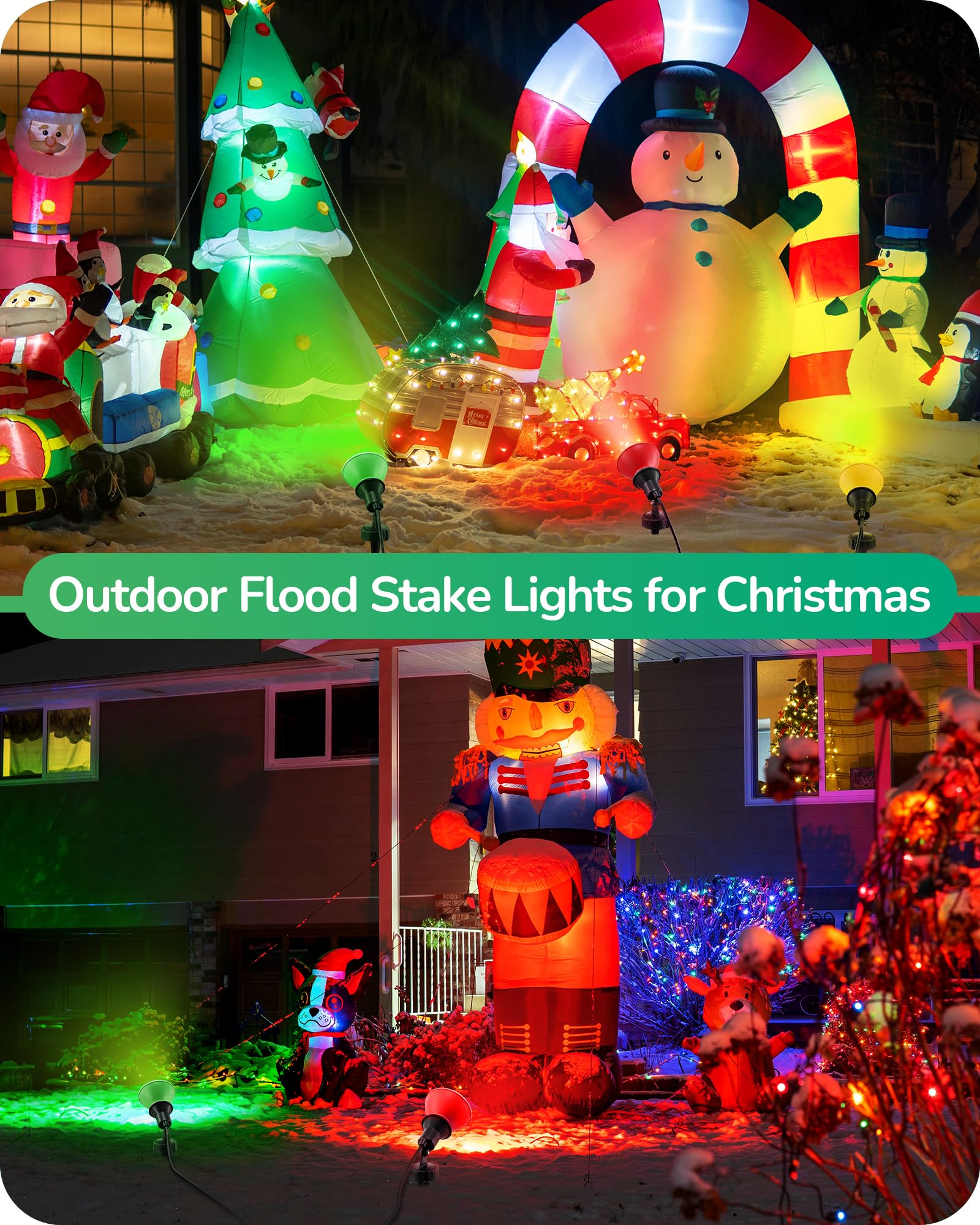 EDISHINE 120V Christmas Spotlights Outdoor, Plug in Outdoor Flood Stake Lights, Waterproof ...