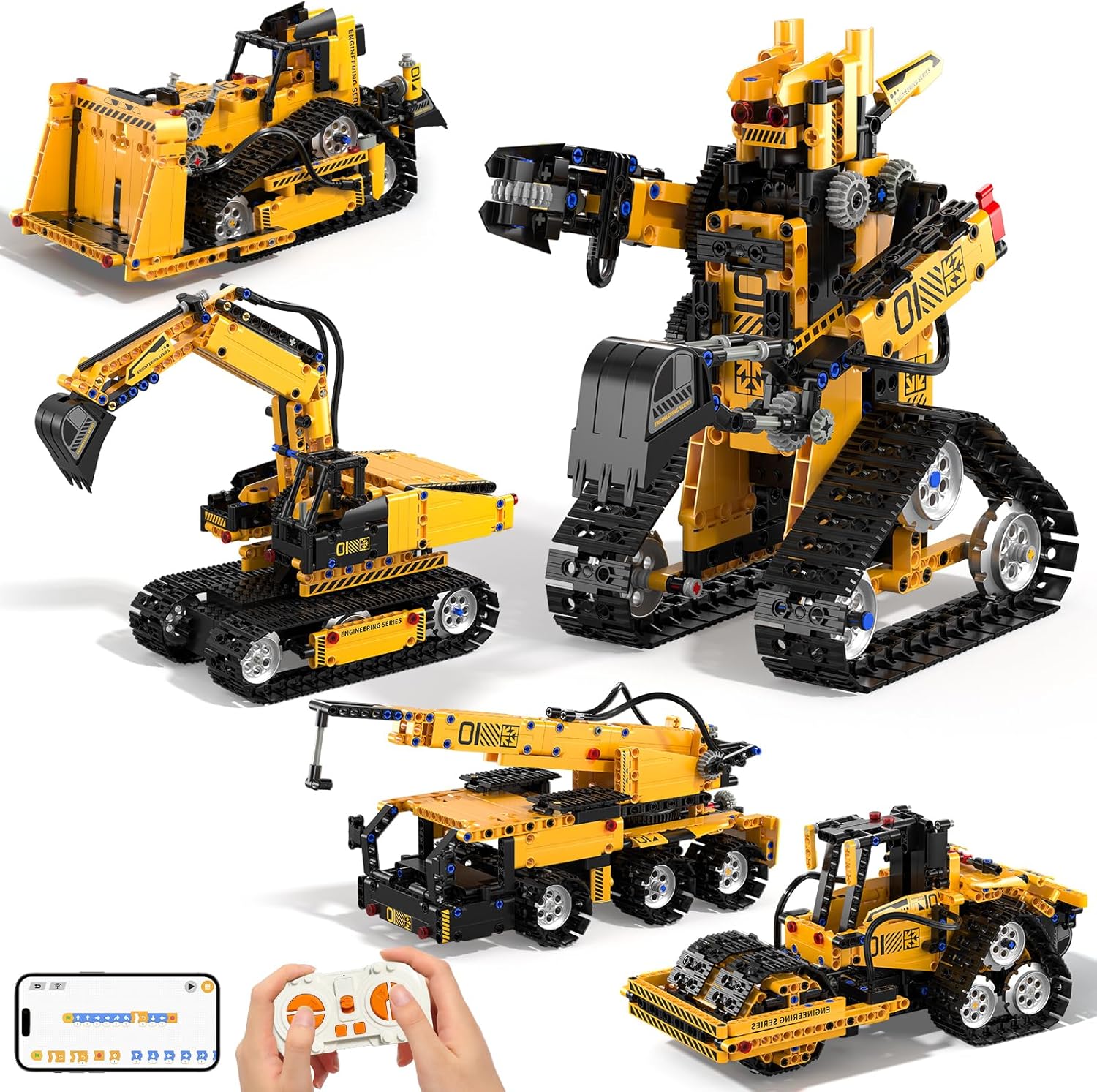 Amazon.com: ADUSRIZ 5 in 1 STEM Robot Building Kit, 535 Pcs Remote Control Excavator Science ...