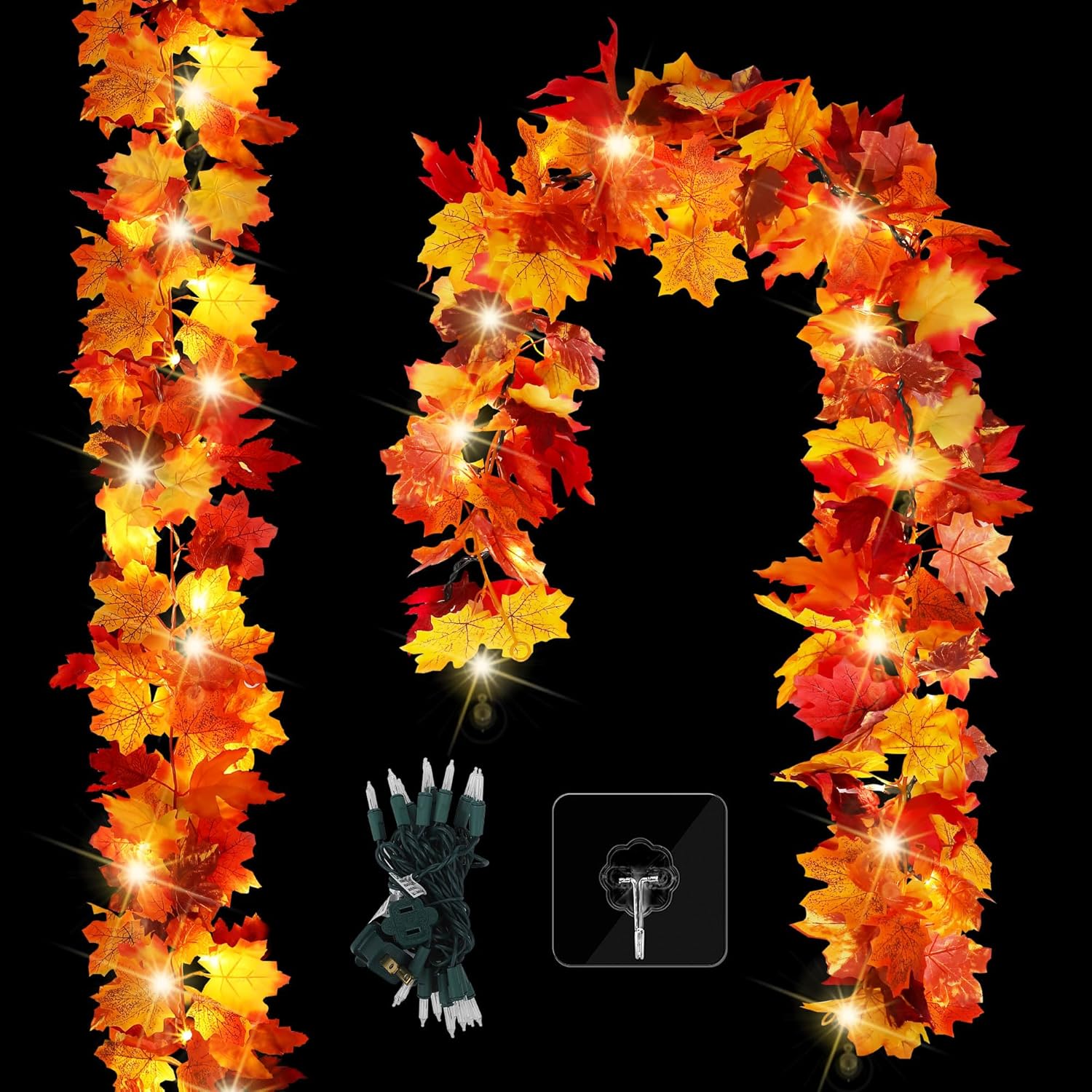 Amazon.com: Fovths 2 Packs Fall Decor Maple Leaves Garlands with Lights ...