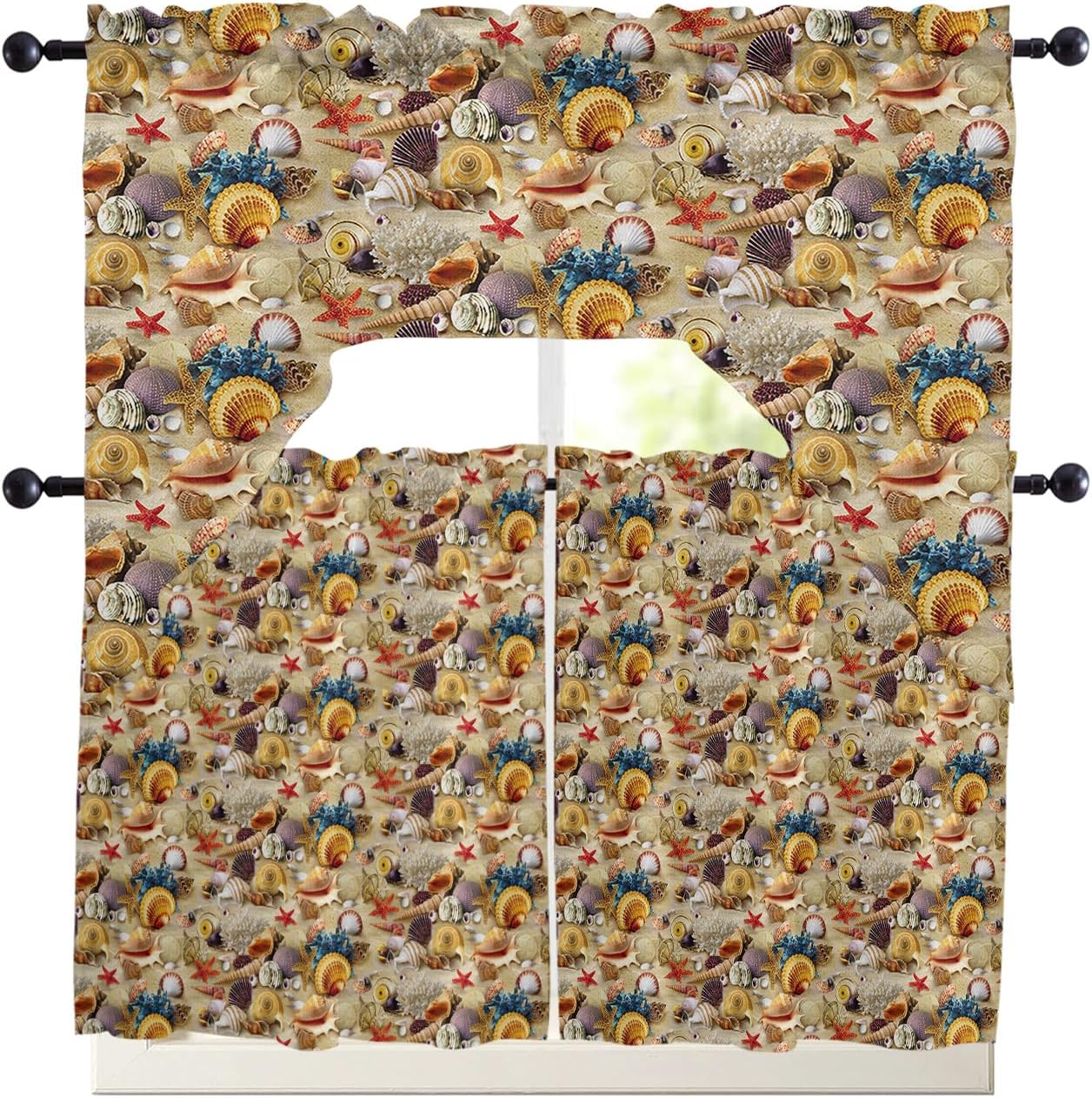 Amazon.com: Liuwoyurs Beach Seashell Starfish Kitchen Curtains and ...
