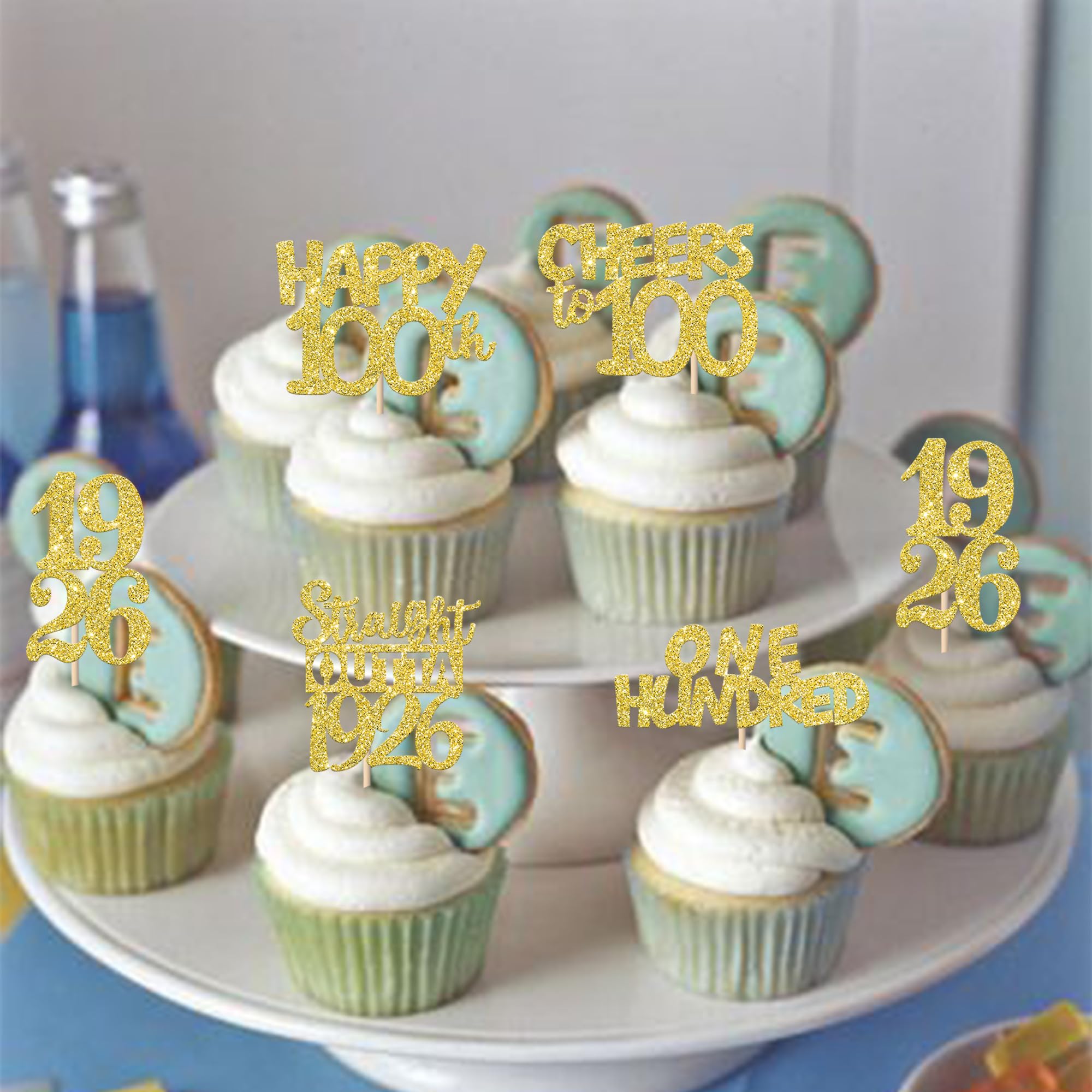 Snapklik.com : 30PCS Happy 100th Birthday Cupcake Toppers Gold Glitter ...