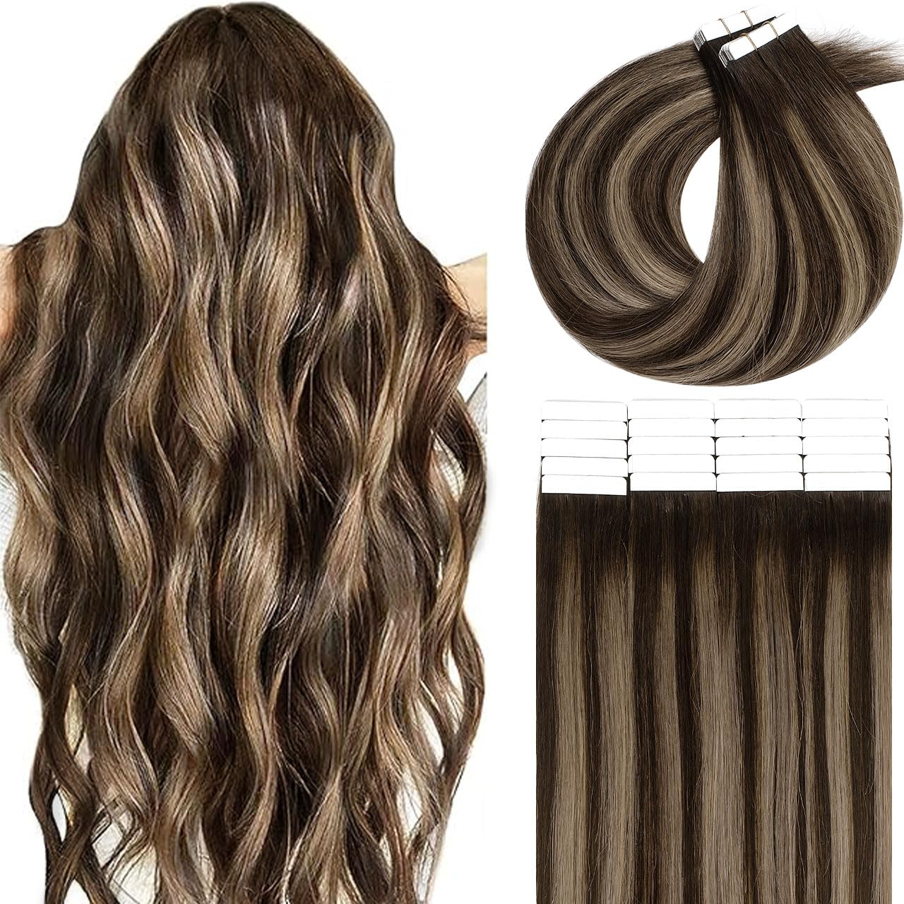 Snapklik.com : Tape Extensions Human Hair Rooted Dark Brown To Chestnut ...