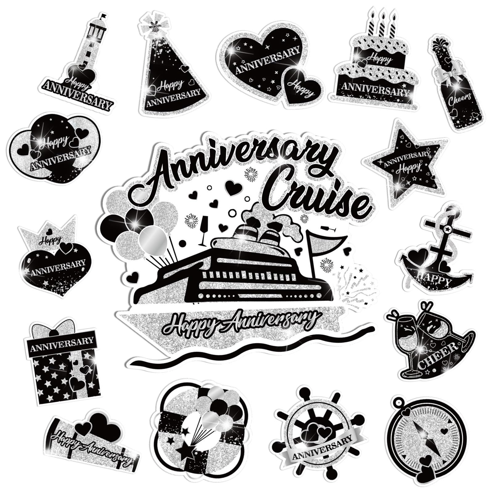 Amazon.com: Happy Anniversary Cruise Door Magnets Decorations,Black ...