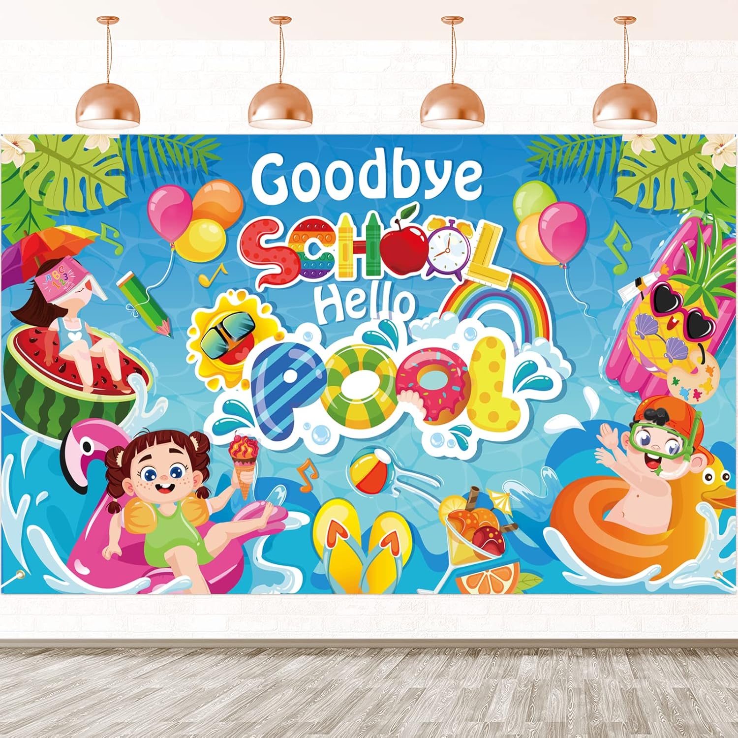 Amazon.com: HOWAF Goodbye School Hello Pool Backdrop Banner for ...