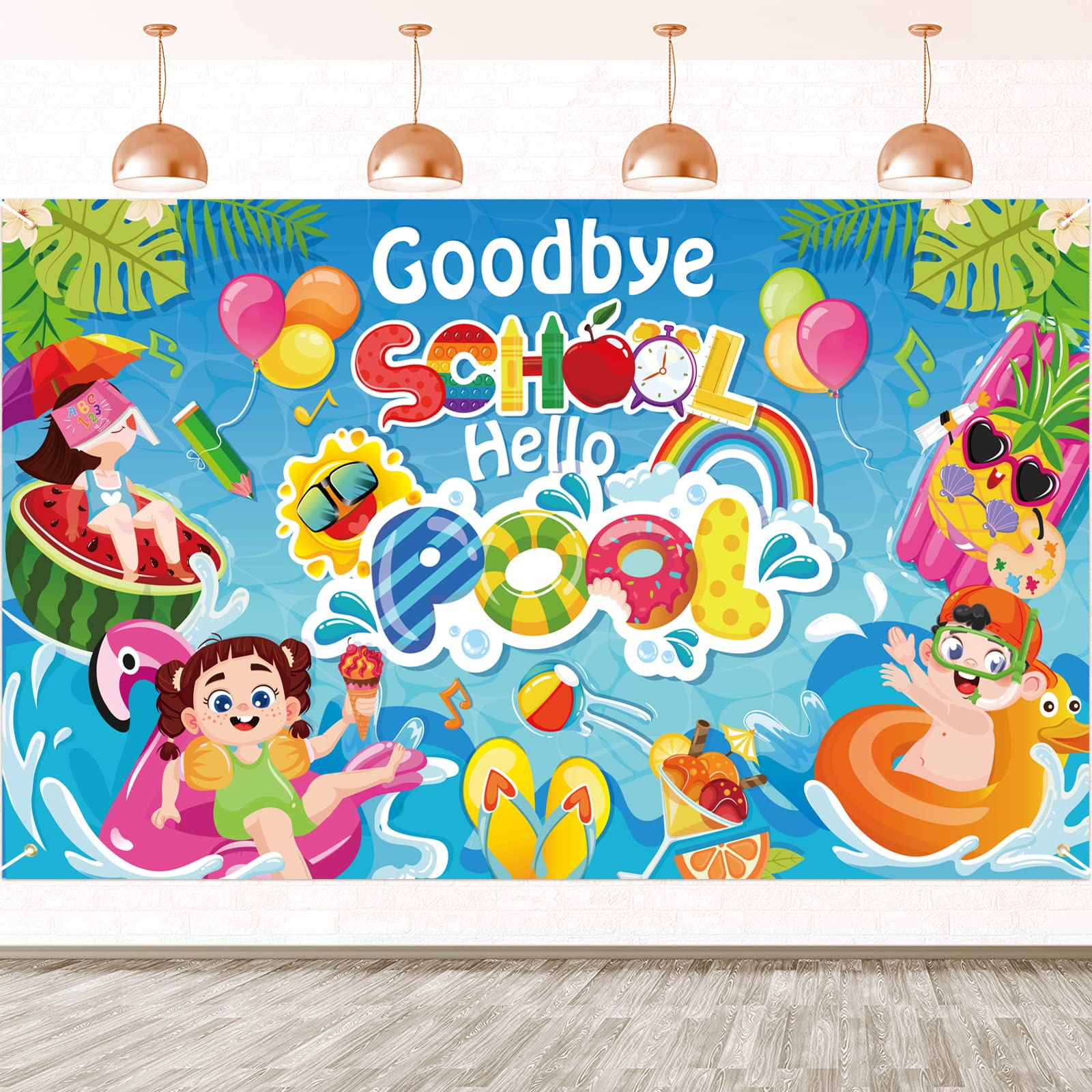 Amazon.com: HOWAF Goodbye School Hello Pool Backdrop Banner for ...