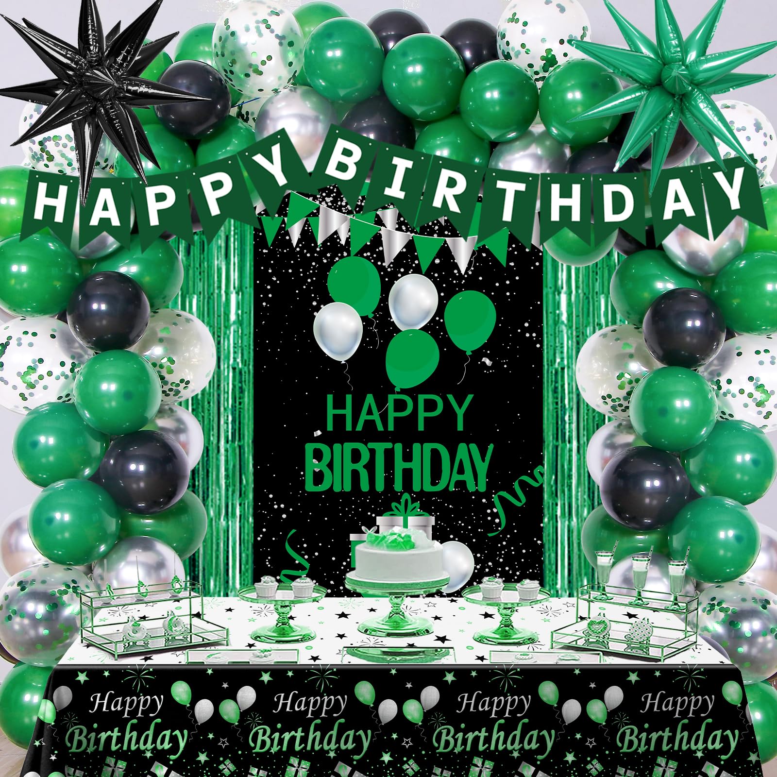 Amazon.com: Green Birthday Decorations for Men Women, Green and Black ...