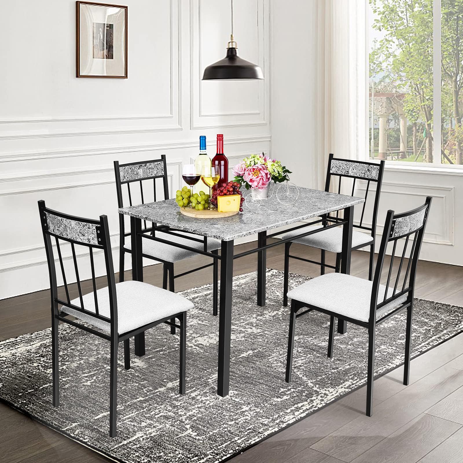 mcc direct Dining Table and Chairs Set Metal Wood Effect Table Dining ...