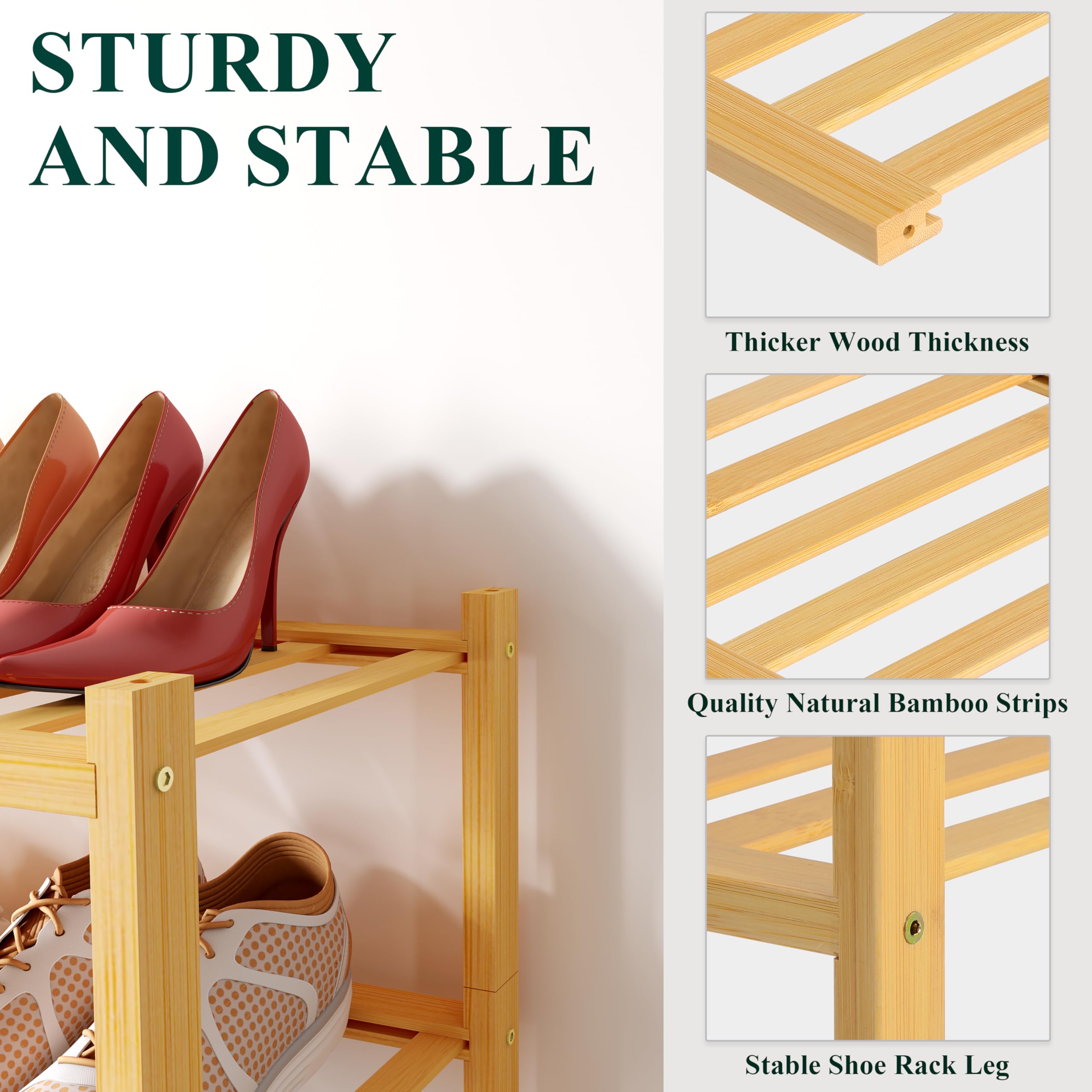 Snapklik.com : Shoe Rack, 3 Tier Small Bamboo Shoe Organizer, Stackable ...