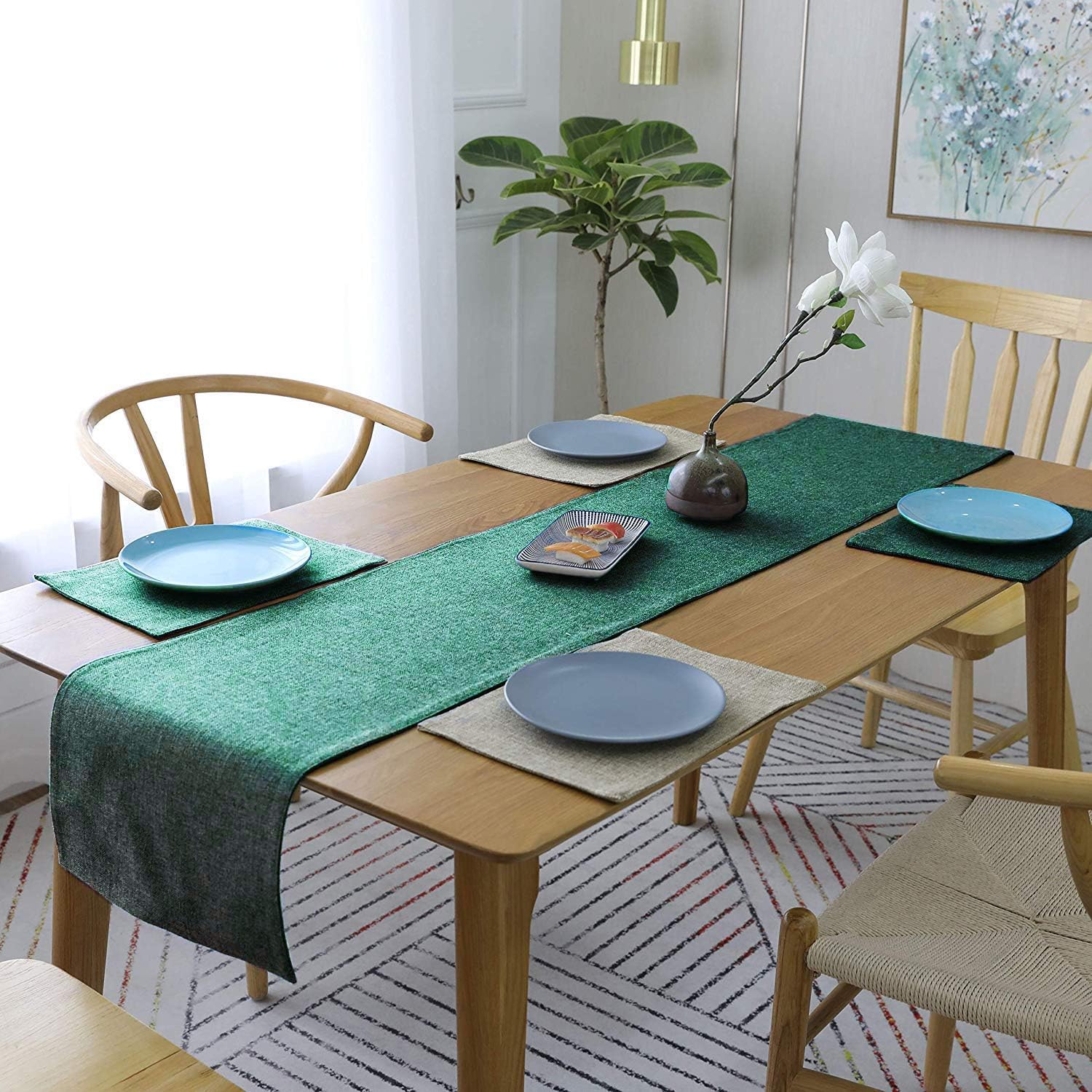 Buy HOME COLORS.IN Cotton Solid Ribbed 6 Seater Table Runner | Center ...