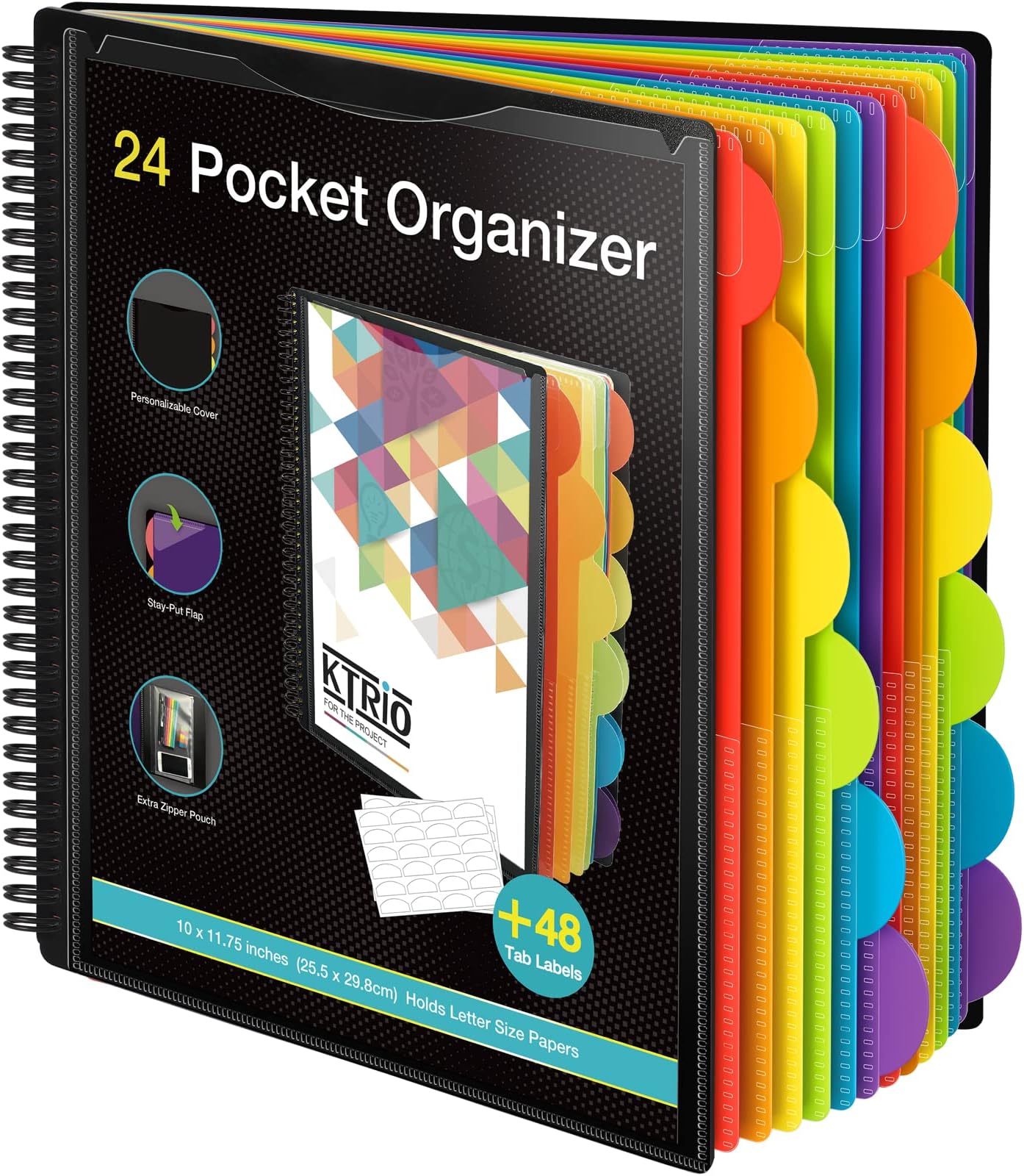 Amazon.com : KTRIO 24 Pocket Poly Project Organizer, Spiral Binder ...
