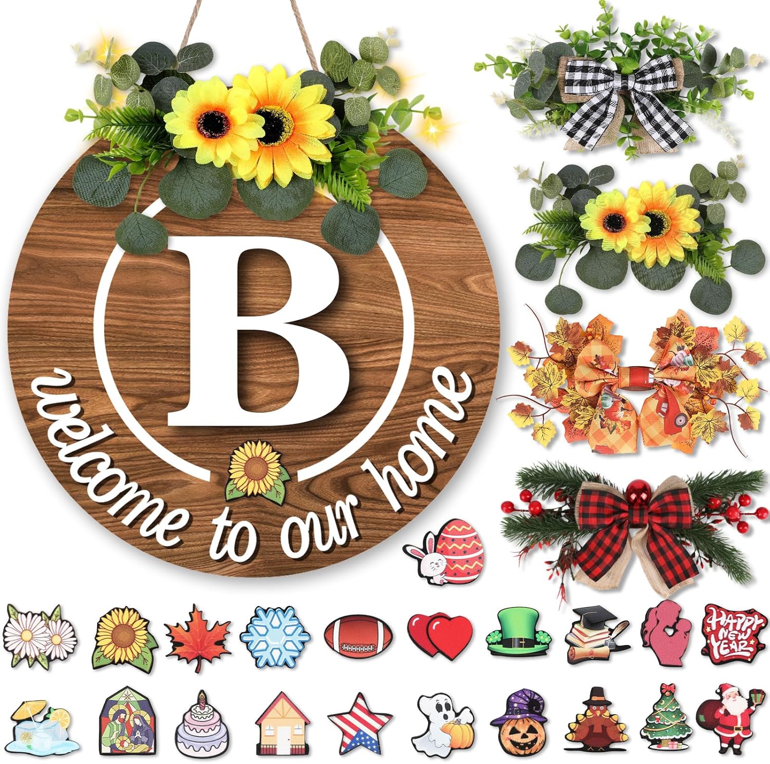 Amazon.com: Interchangeable Welcome Sign with 26 Initial Letters 4 ...