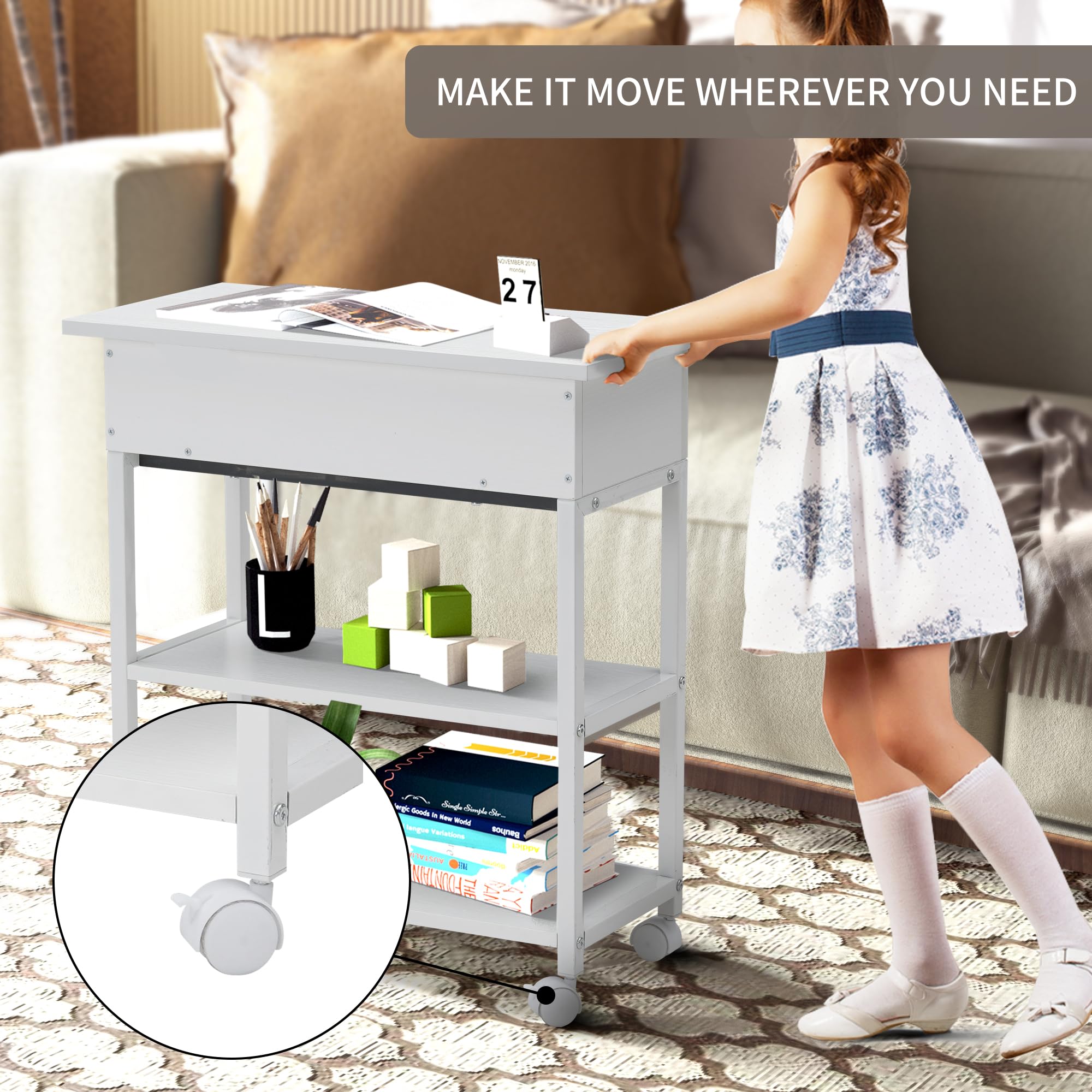 Lift Top End Table with Charging Station, Narrow Side Table with USB ...