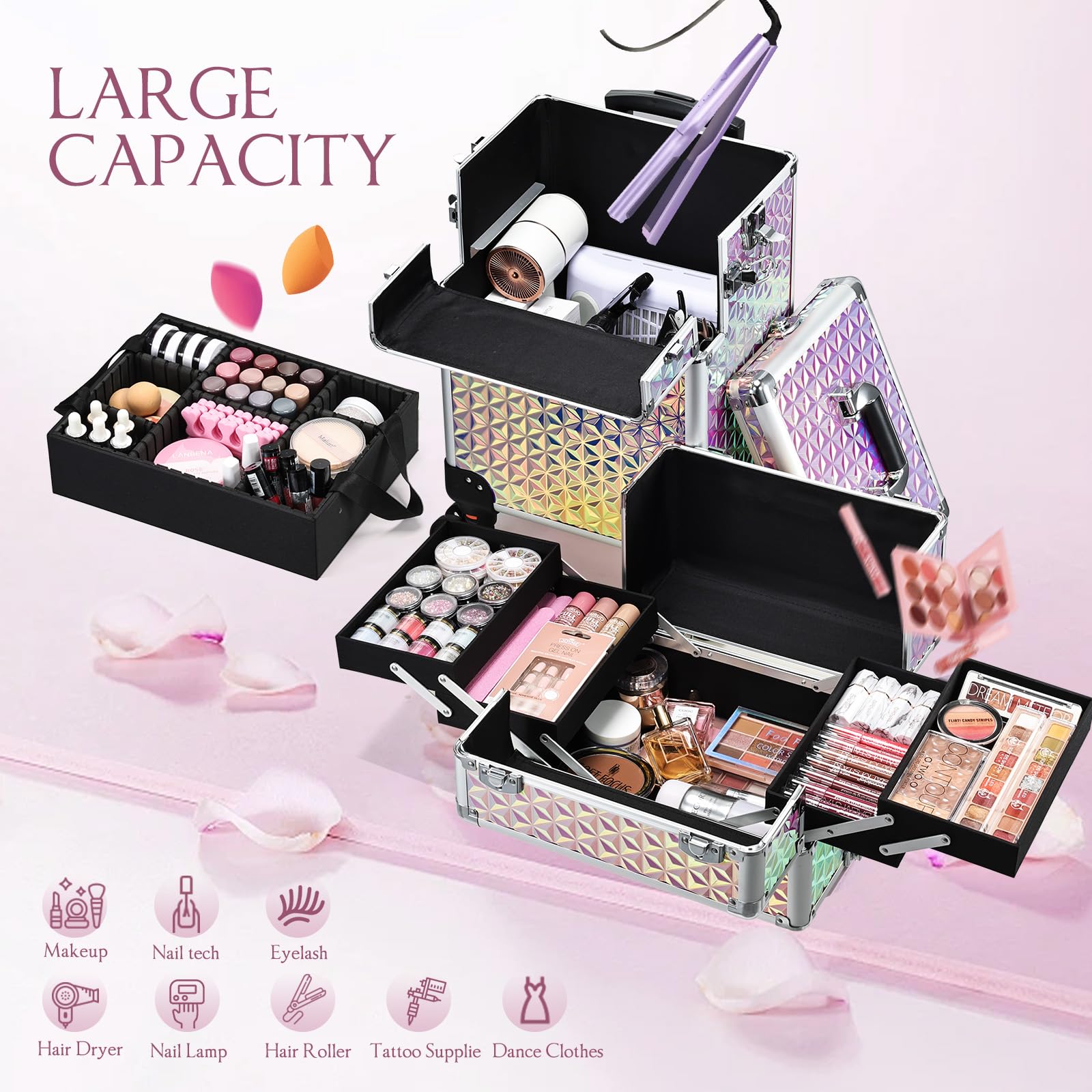 Snapklik.com : Rolling Makeup Train Case, 3-in-1 Makeup Trolley ...