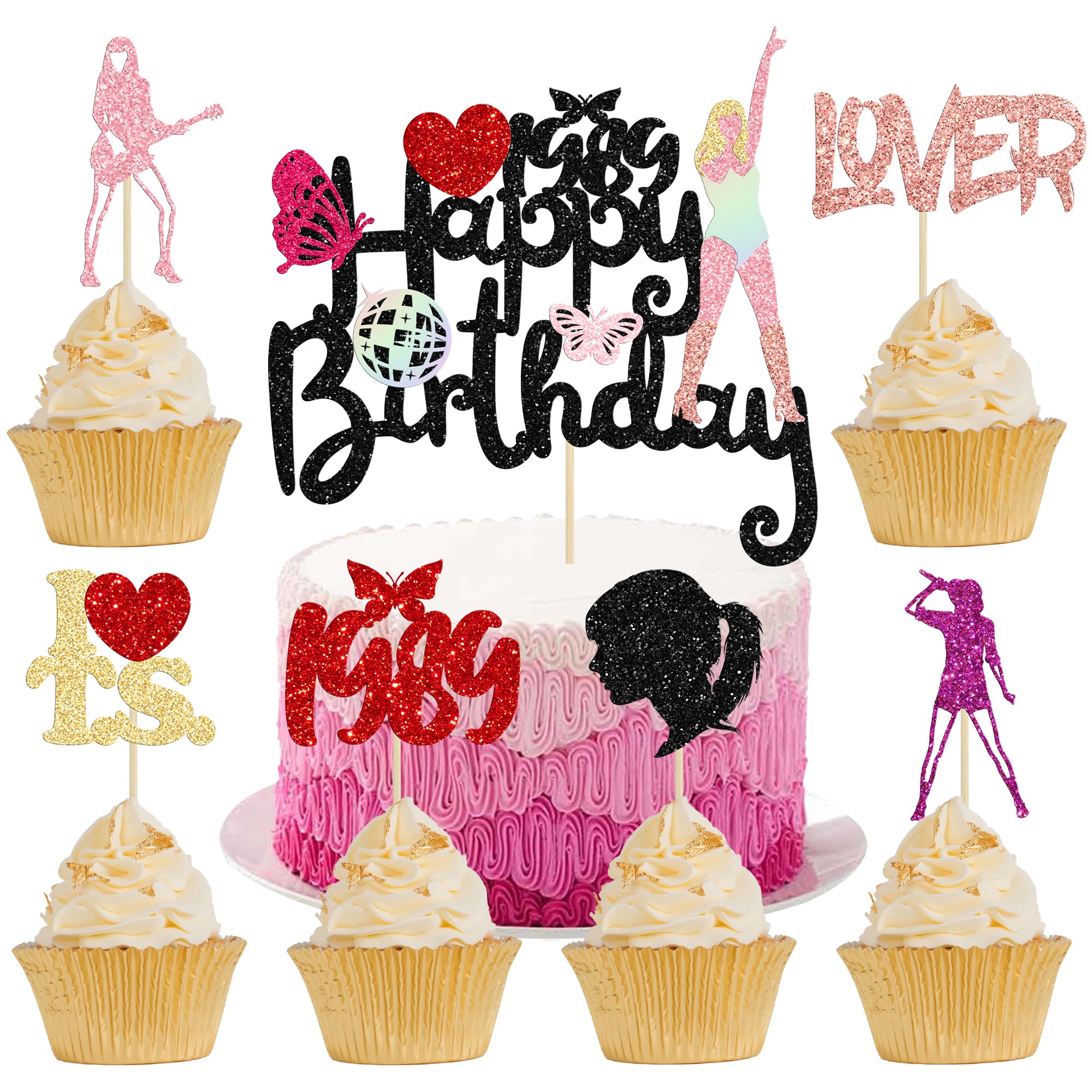 Gyufise 25Pcs Music Singer Cupcake Toppers Glitter Singer Happy ...