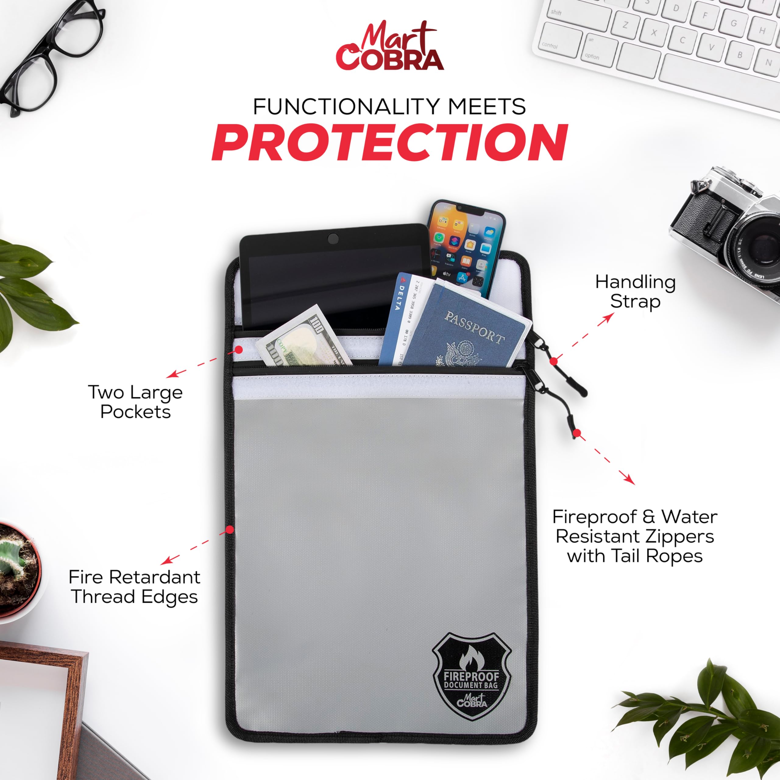 Portable Fire Safe Large Fireproof & Waterproof Money Bag / Document ...