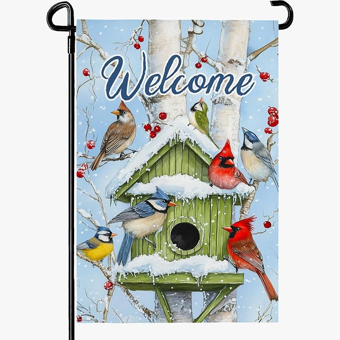 Amazon.com : Cryfox Winter Birds Welcome Garden Flag 12x18 Inch Double ...