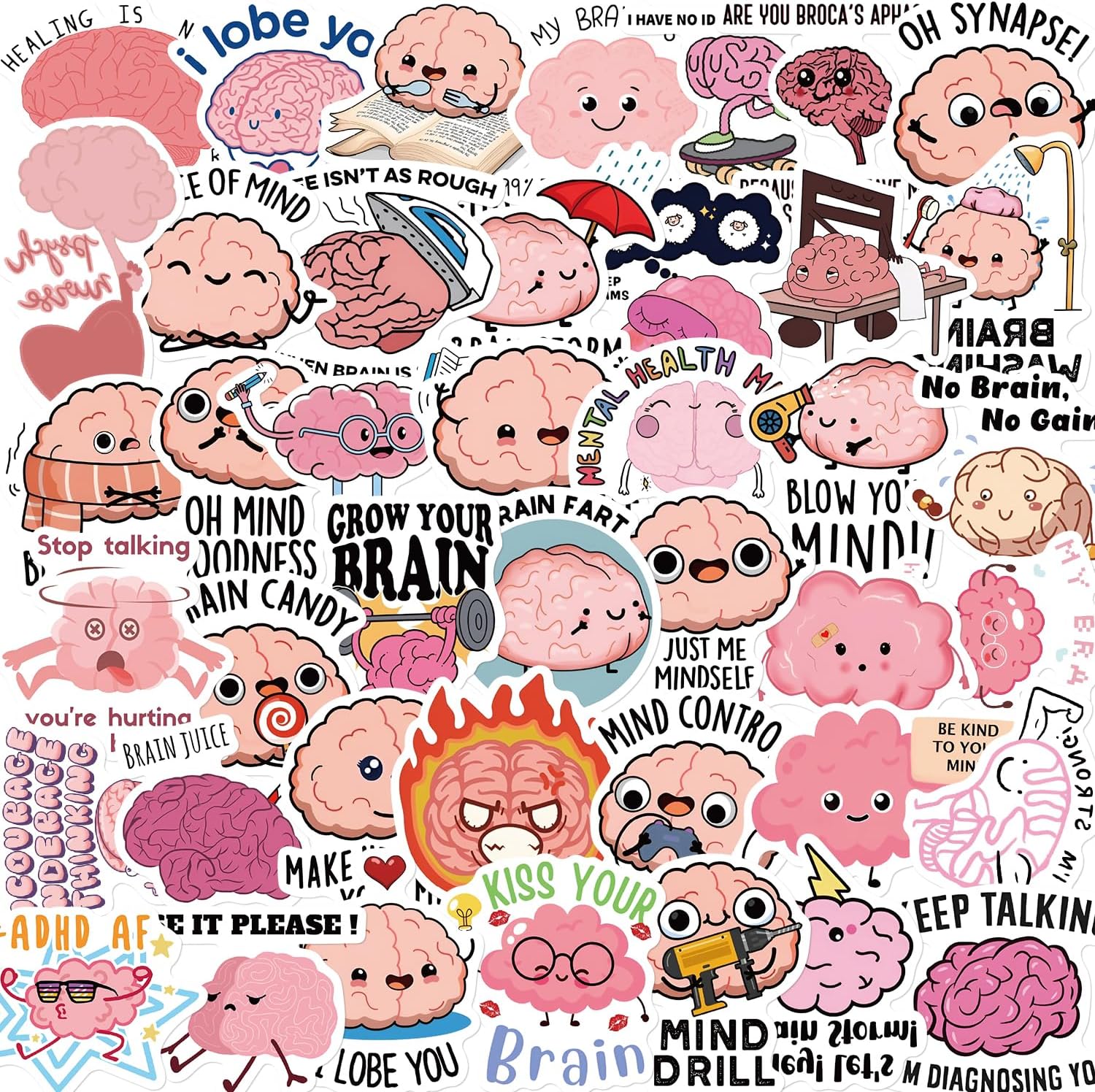 50Pcs Brain Stickers, Funny Human Biology Brain Sticker, Colorful ...