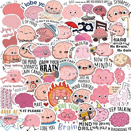 50Pcs Brain Stickers, Funny Human Biology Brain Sticker, Colorful ...