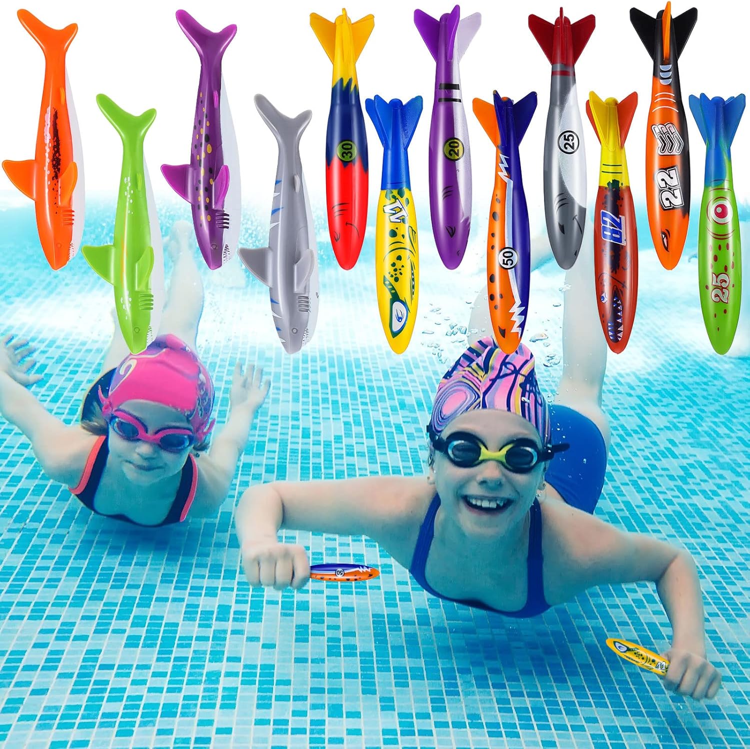 Amazon.com: Charniol 12 Pcs Pool Diving Toys Dive Torpedo Pool Toys ...