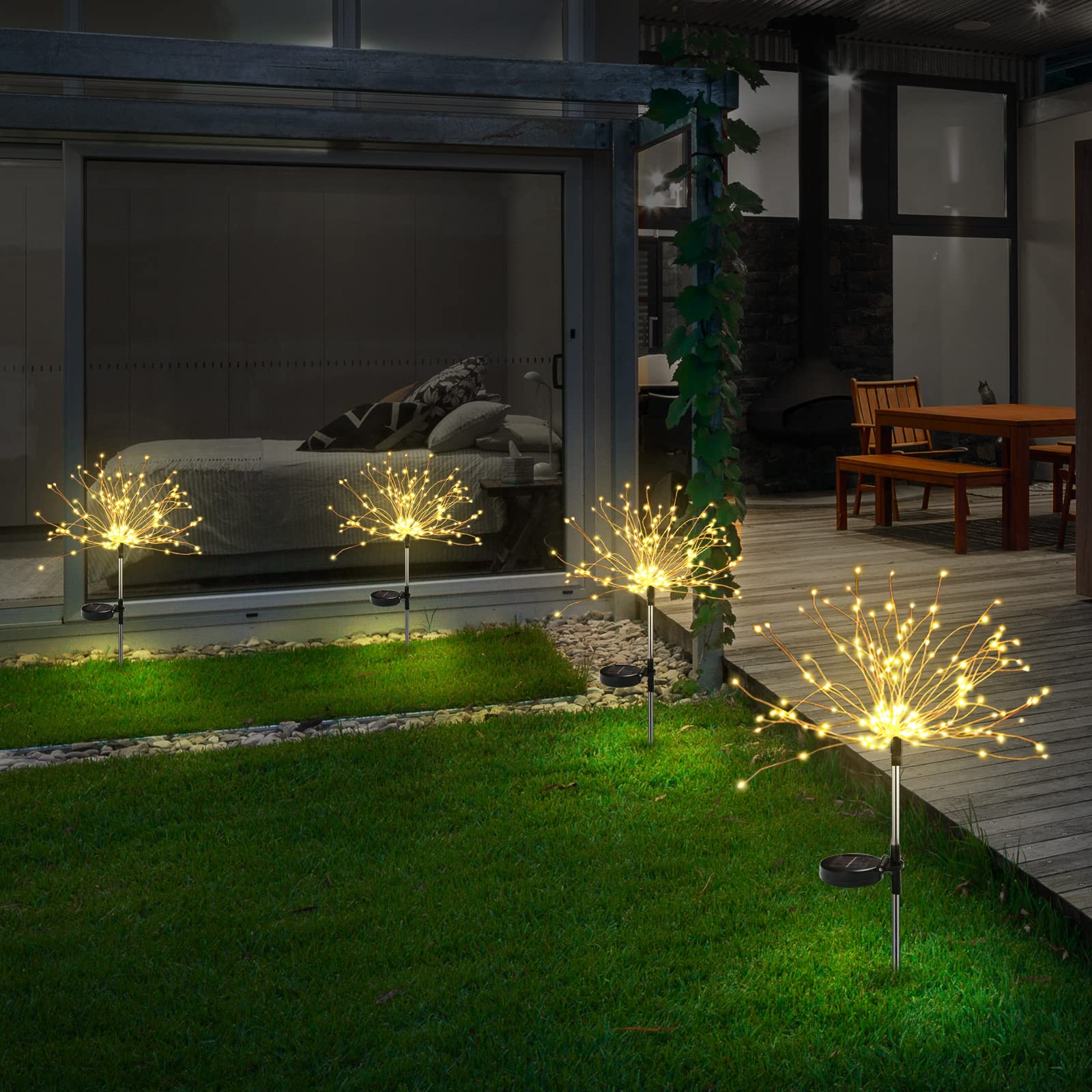 Honche Solar Garden Lights Outdoor Waterproof, LED Firefly Starburst ...