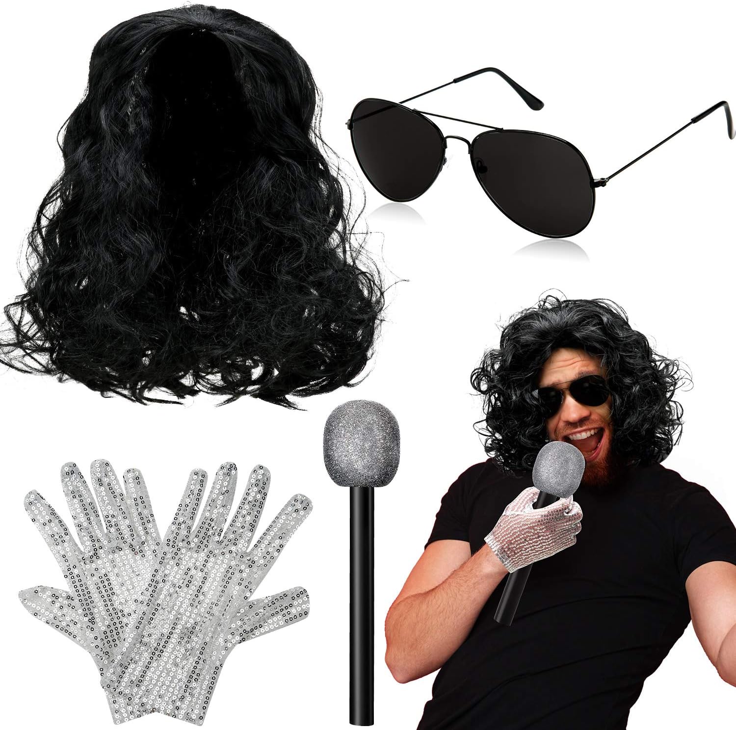 Amazon.com: 4 Pcs Disco Costume Kit Halloween Pop Dance Star Costume ...