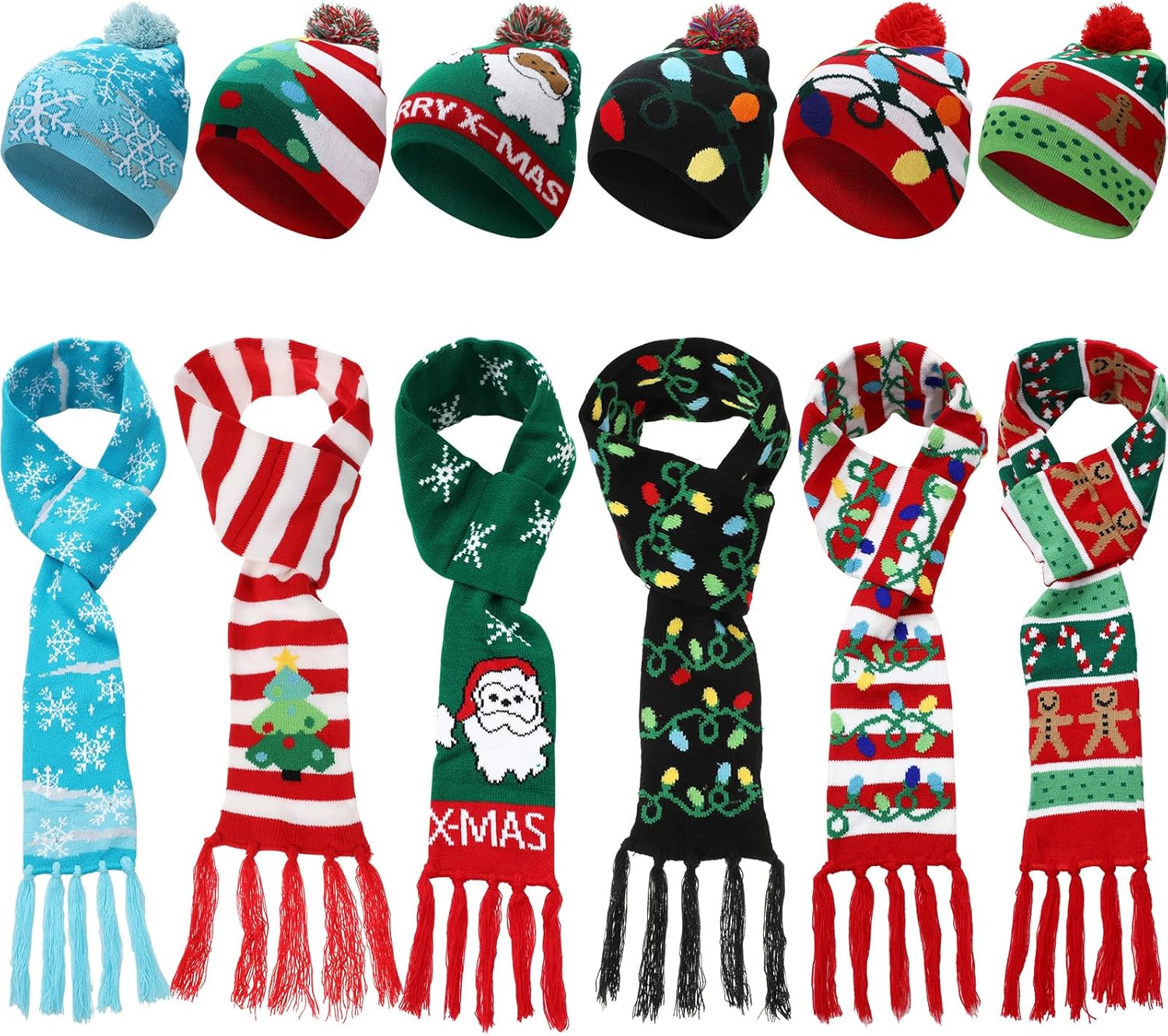 YFXQYFSH 12 Pcs Christmas Beanie Hat and Scarf Set Xmas Lovely Knitted ...