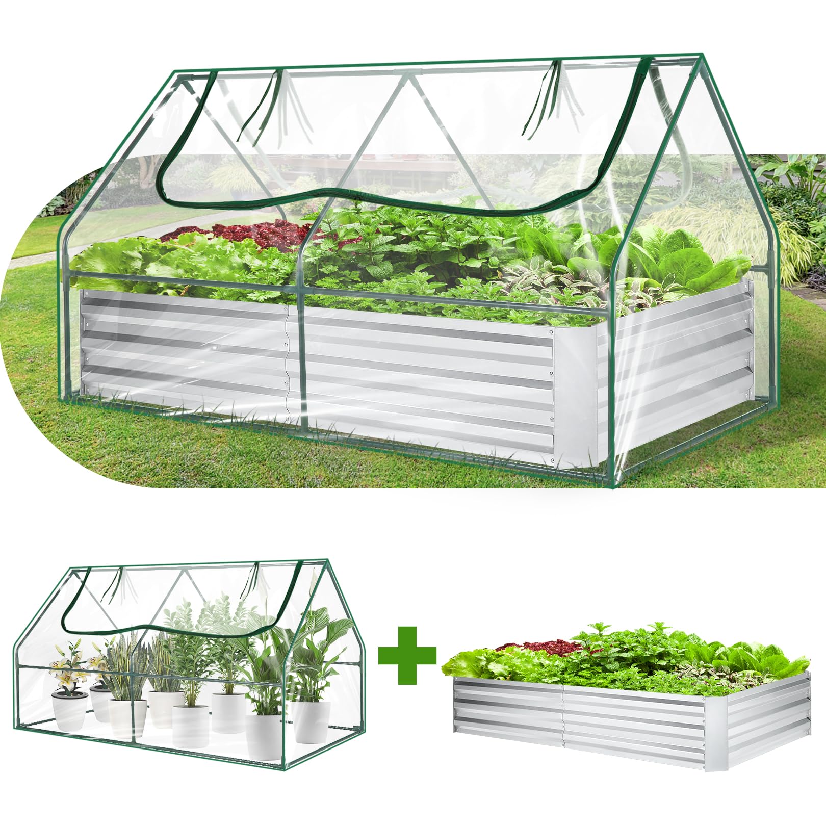Homdox 6x3x3ft Galvanized Raised Garden Bed with Cover Outdoor Extra ...