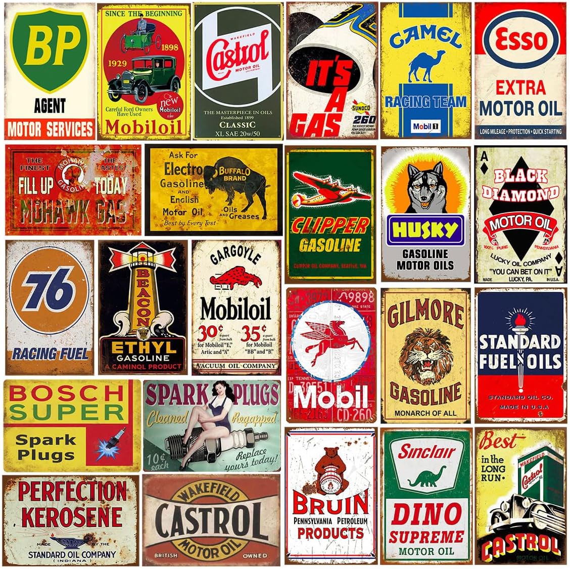 Amazon.com: Reproduced Vintage Tin Signs, Gas Oil Retro Advert Metal Sign for Garage Man Cave ...