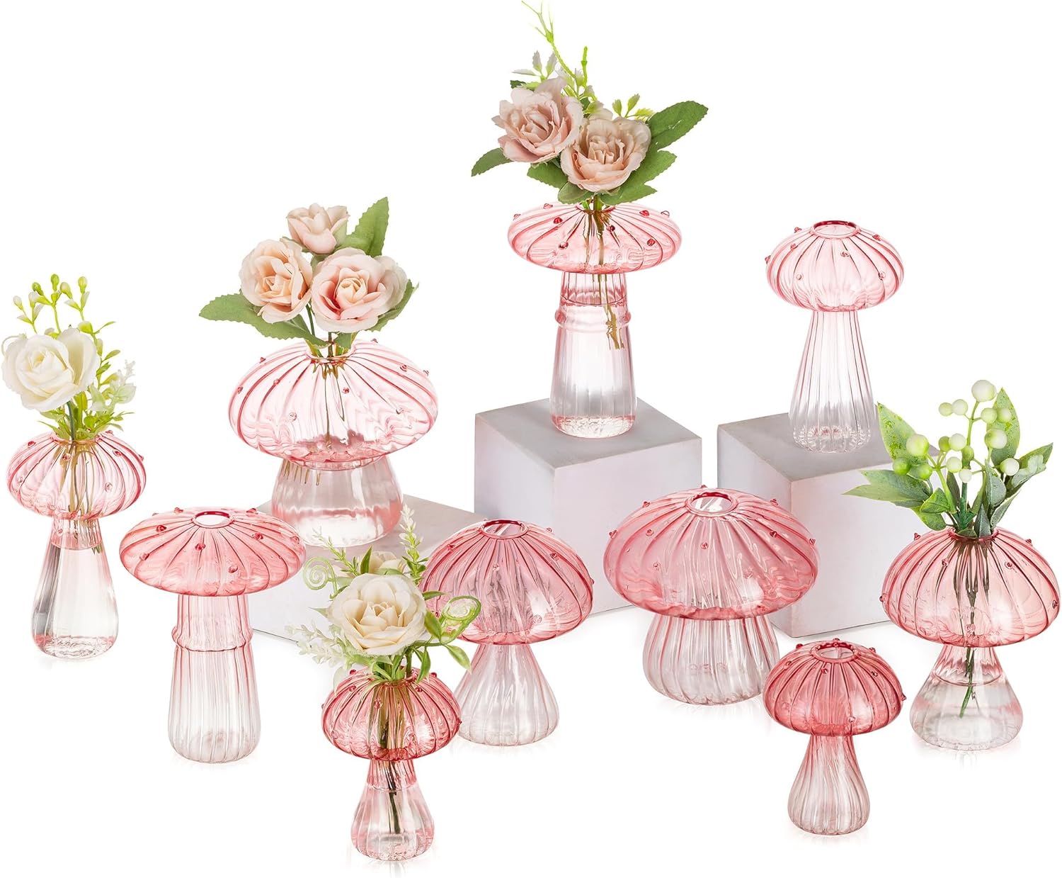 Amazon.com: Glasseam Pink Glass Mushroom Vase: Cute Small Flower Vase ...