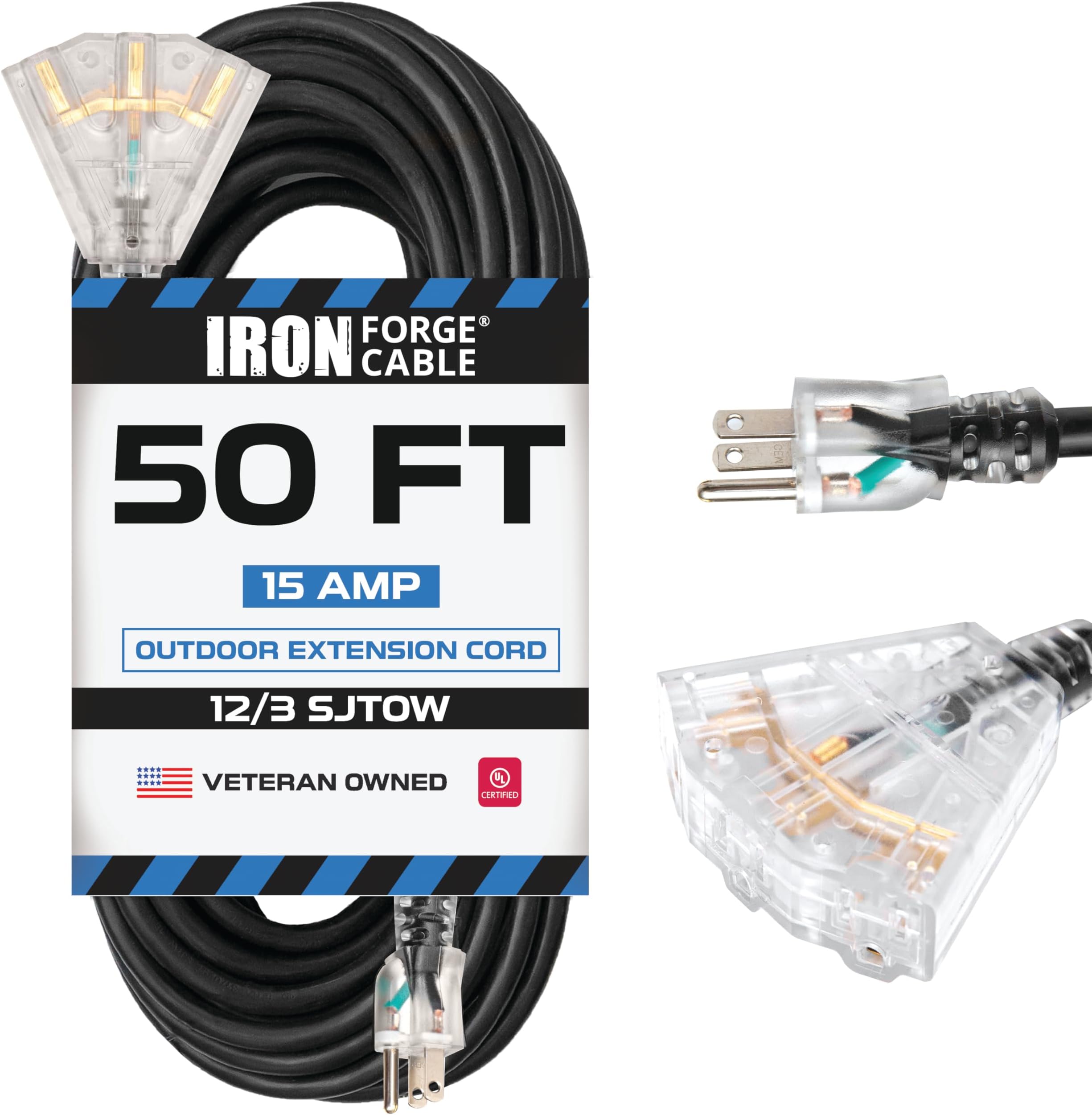 Iron Forge Cable 12 Gauge Extension Cord with Multiple Outlets - Black ...
