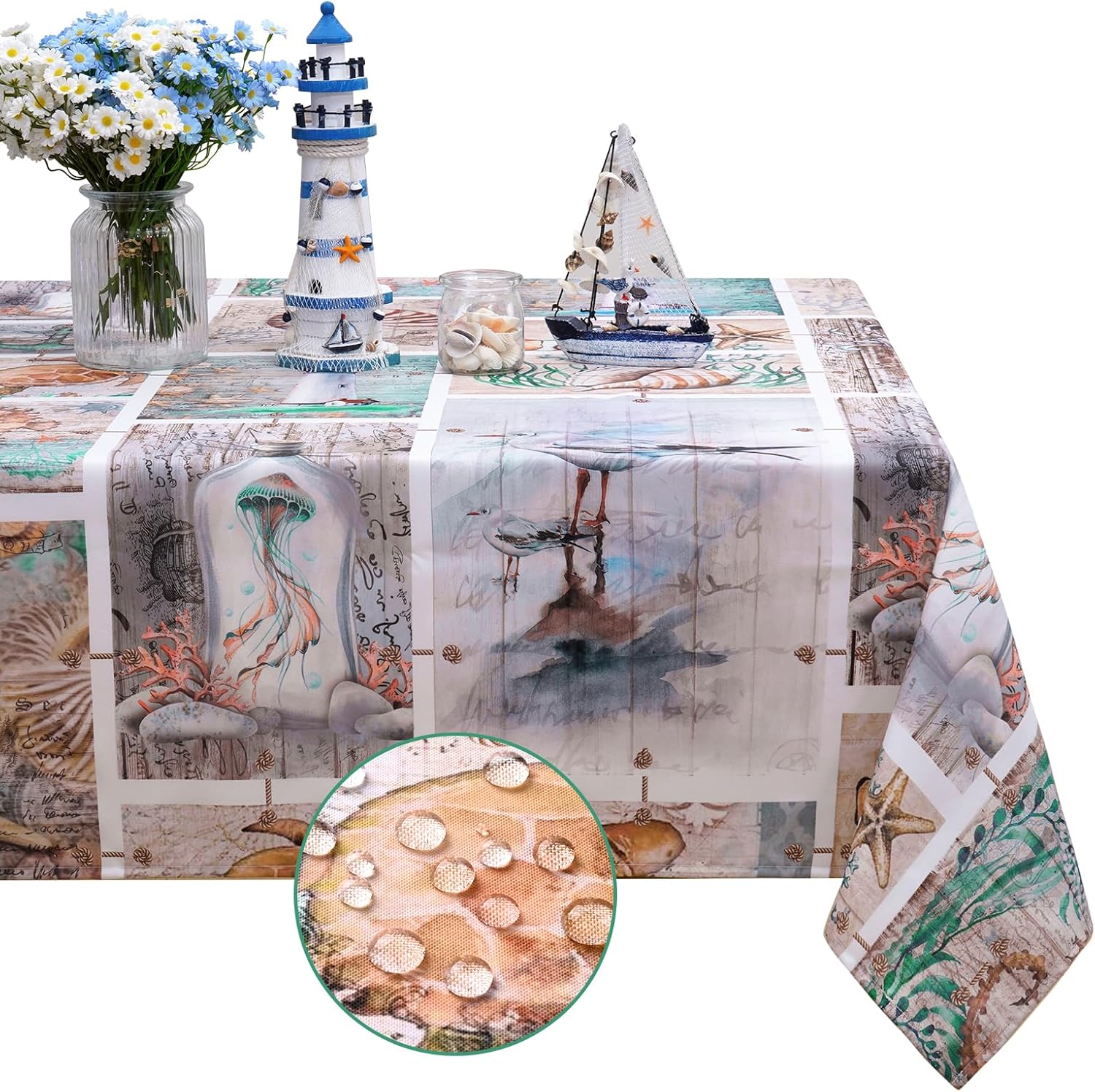Amazon.com: ASPMIZ Ocean Tablecloth, Coastal Nautical Table Cloth ...
